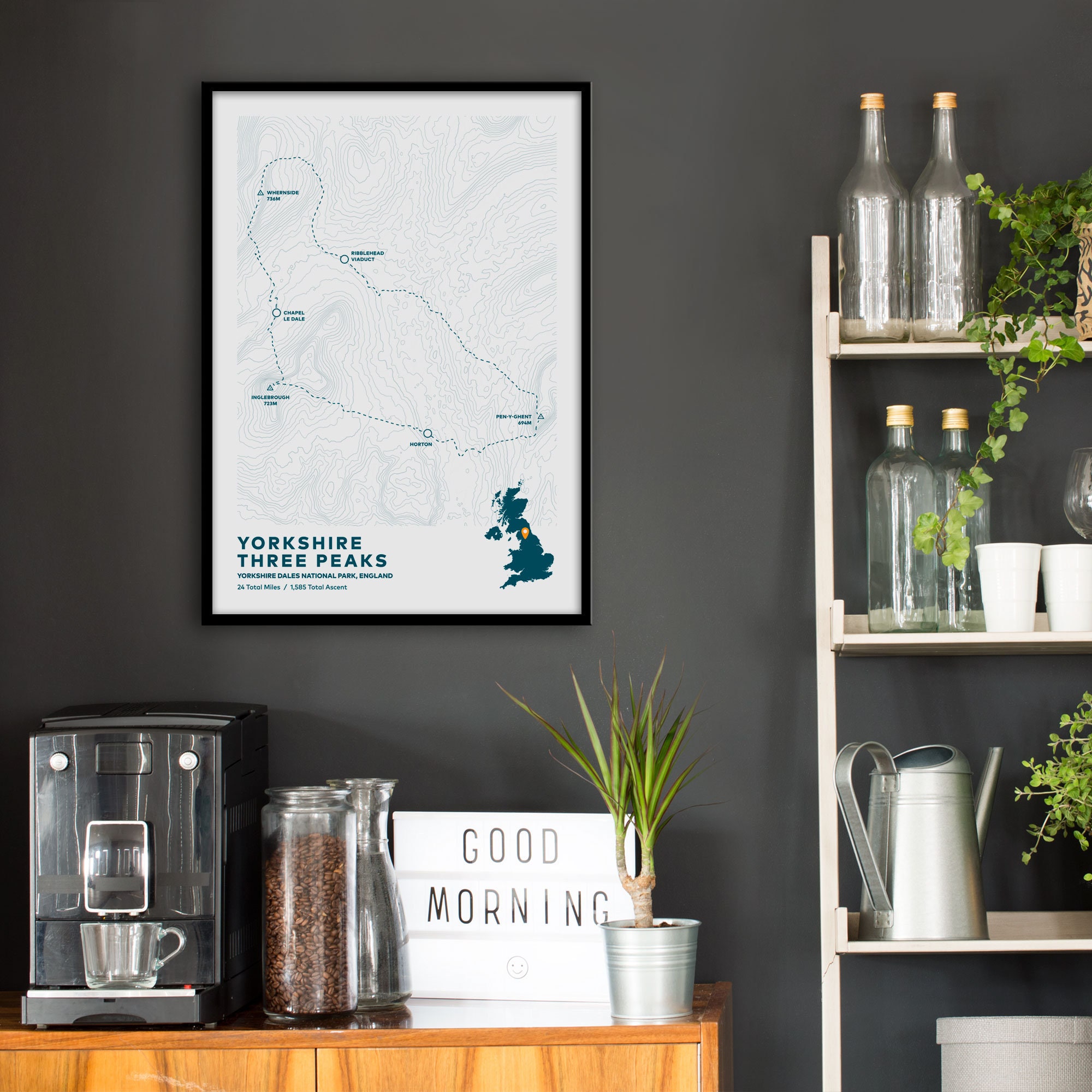 Yorkshire Three Peaks Personalised Contour Map Art Print: Custom ...