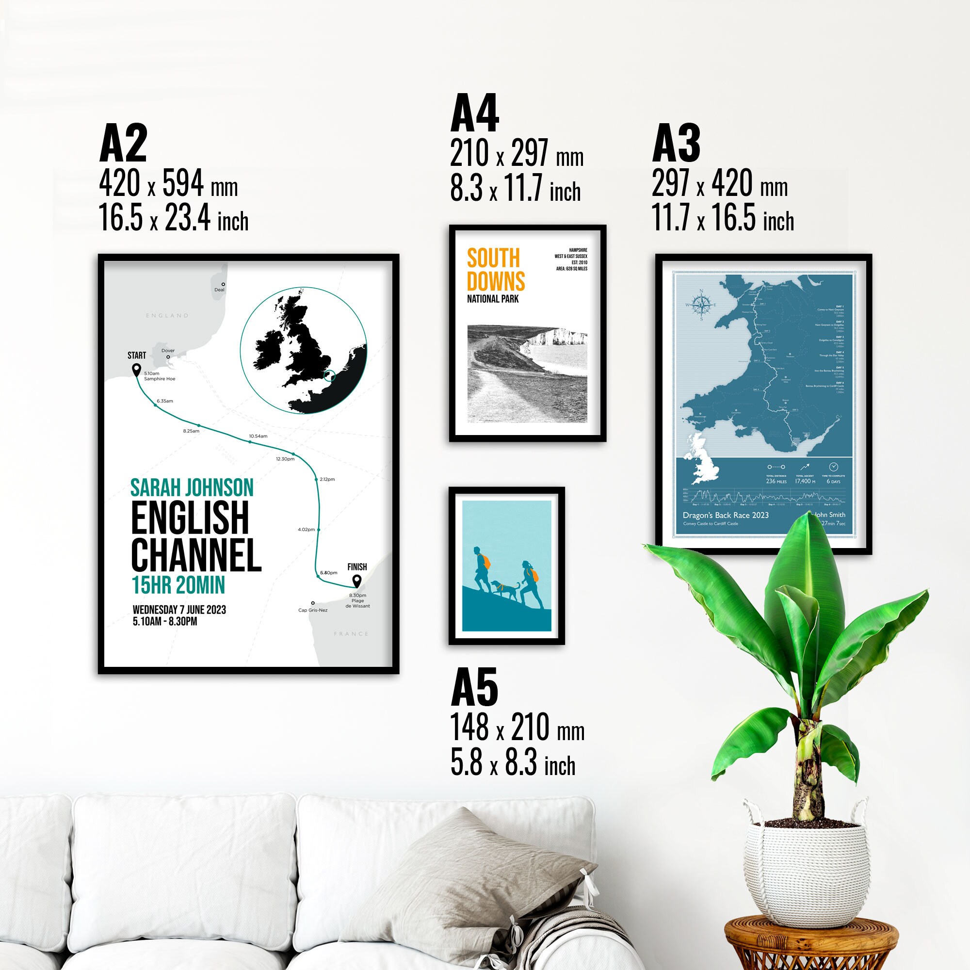 Cross Channel Swim Personalised Art Print: Custom England to France ...