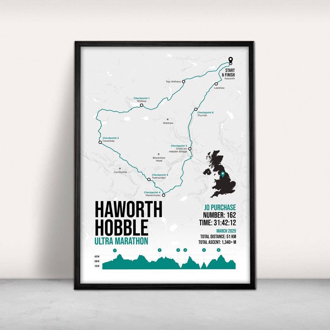 The Haworth Hobble Ultra Marathon Personalised Art Print: Custom Trail ...