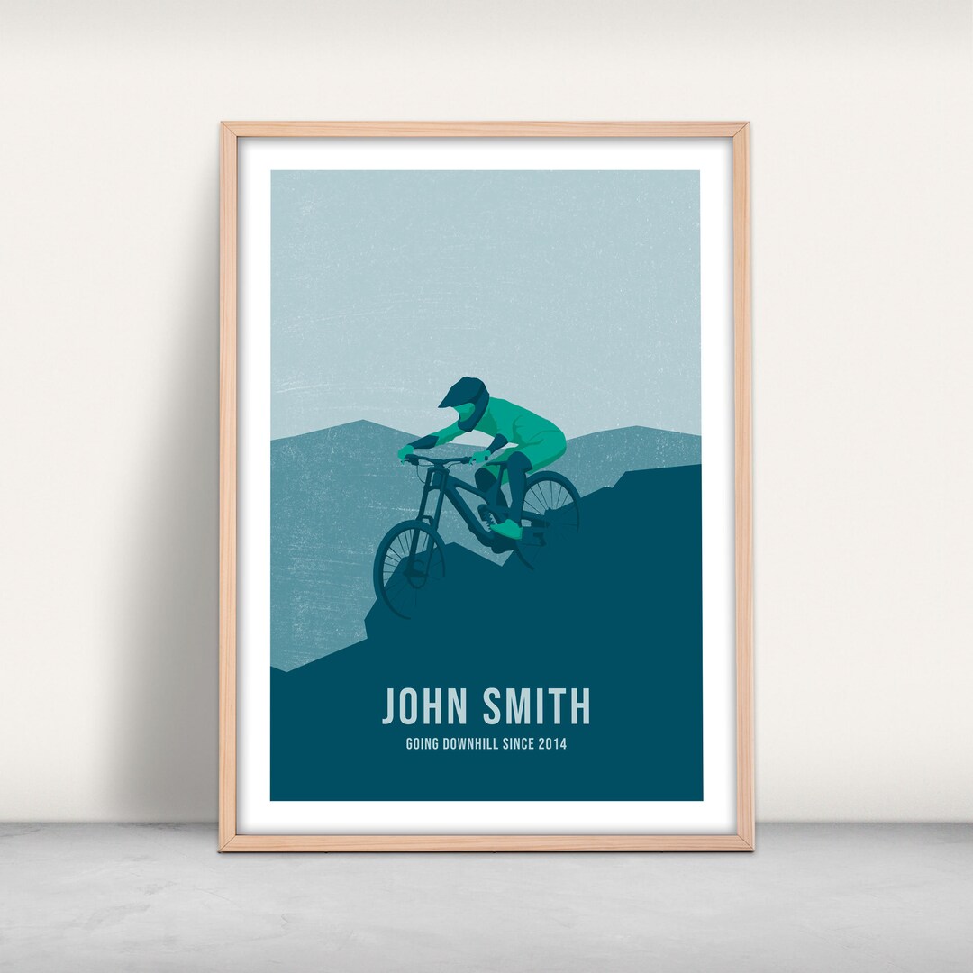 Personalised Downhill Mountain Biker Art Print / Giclee Print / Custom ...
