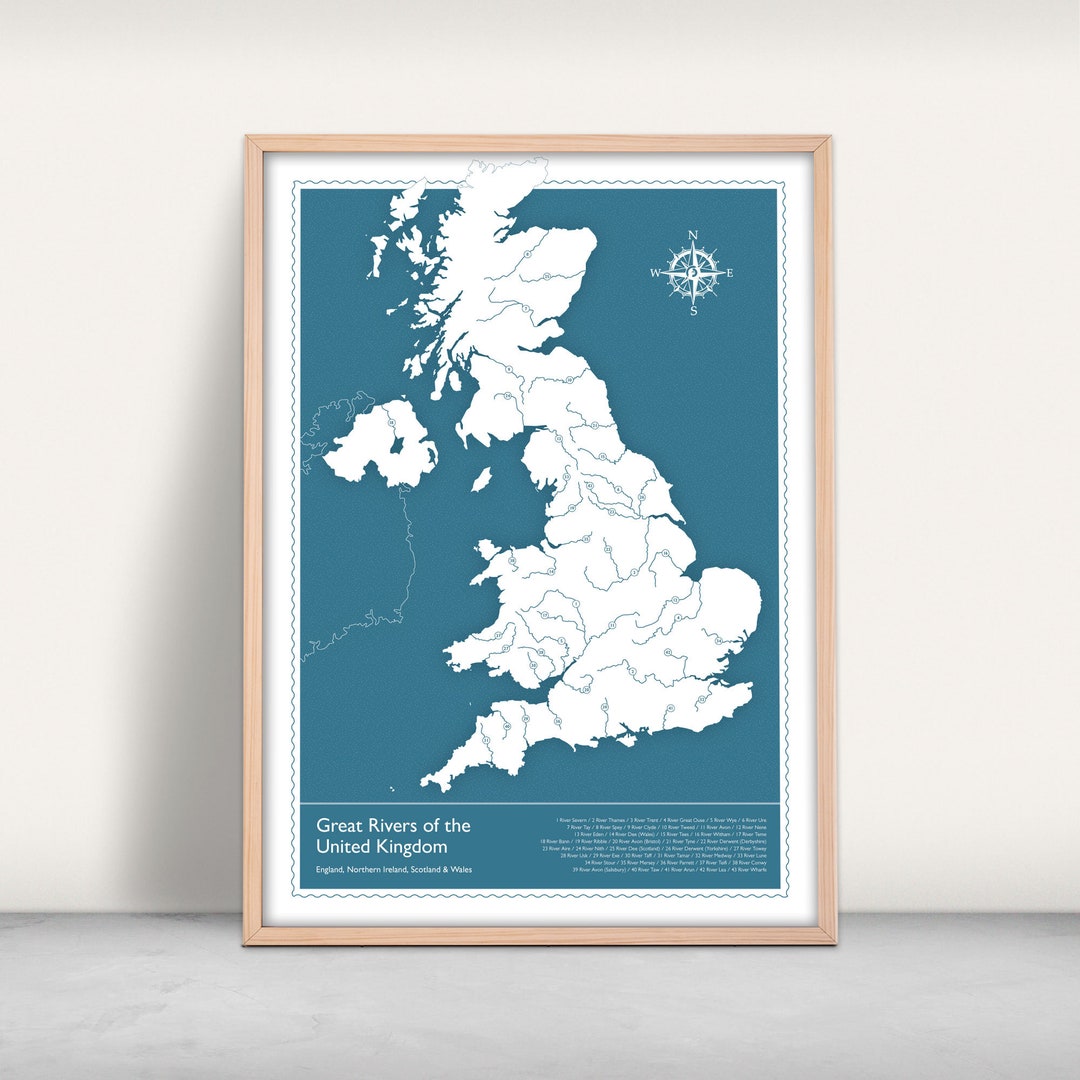 UK Rivers Map Art Print / All the Large Rivers of the United Kingdom ...