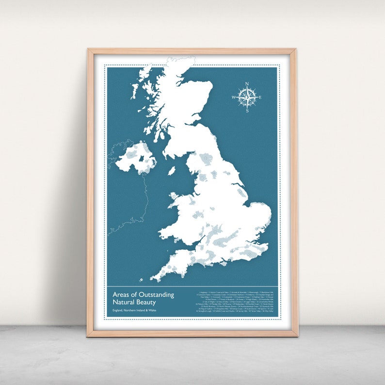 UK AONB Map Art Print, English Countryside Giclée - Etsy