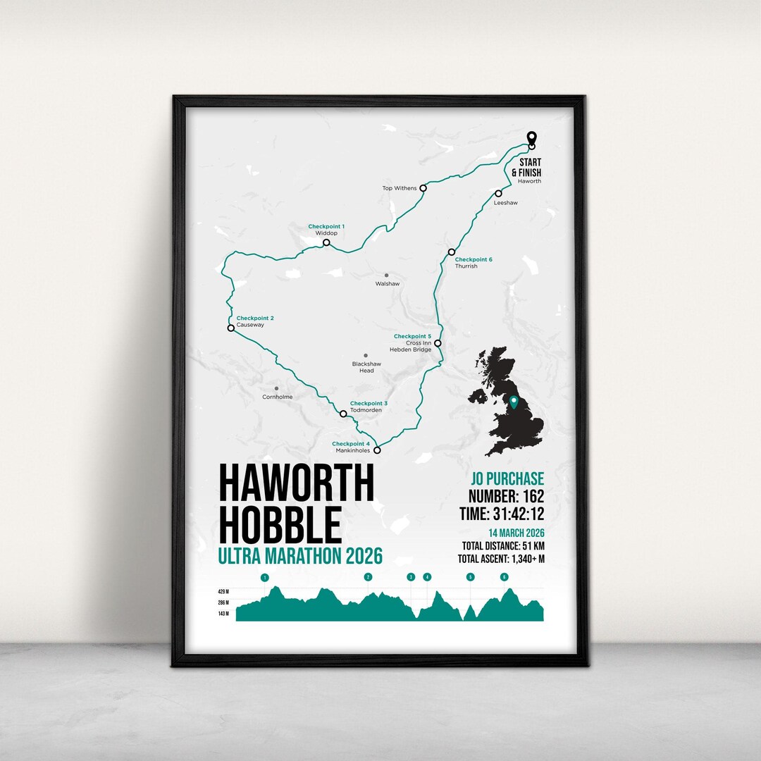 The Haworth Hobble Ultra Marathon Personalised Art Print: Custom Trail ...