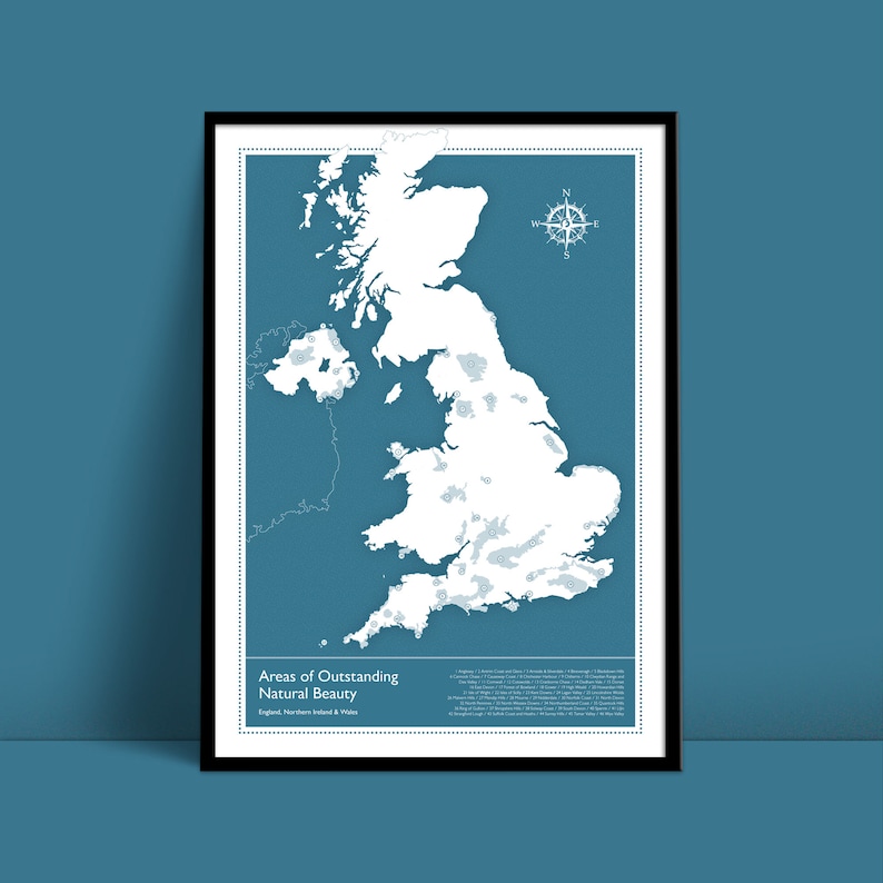 Areas of Outstanding Natural Beauty Map Art Print / Giclee Print / UK ...