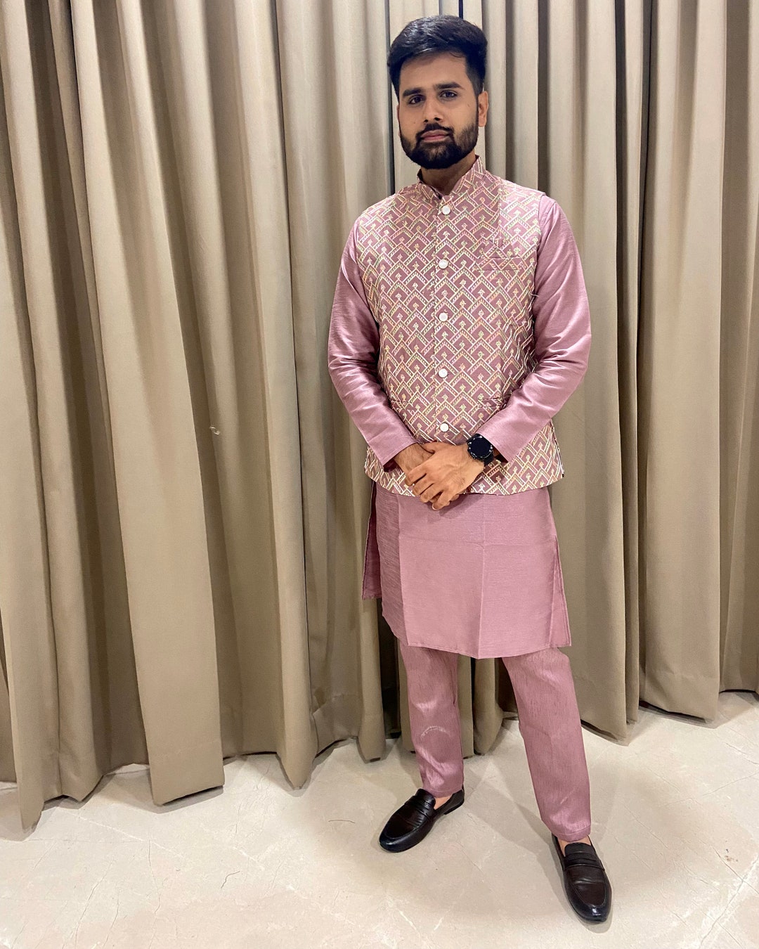 Elegant Jodhpuri Dusty Pink Nehru Modi Jacket With Kurta Pajama Set - Etsy