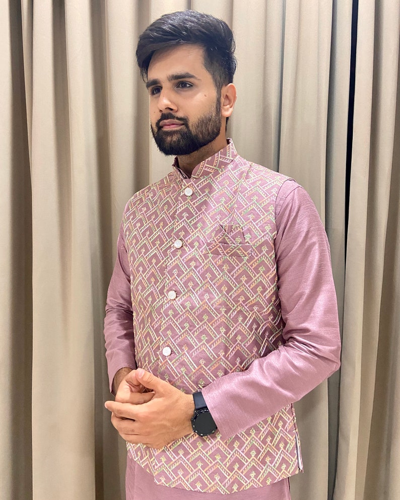 Elegant Jodhpuri Dusty Pink Nehru Modi Jacket With Kurta Pajama Set - Etsy
