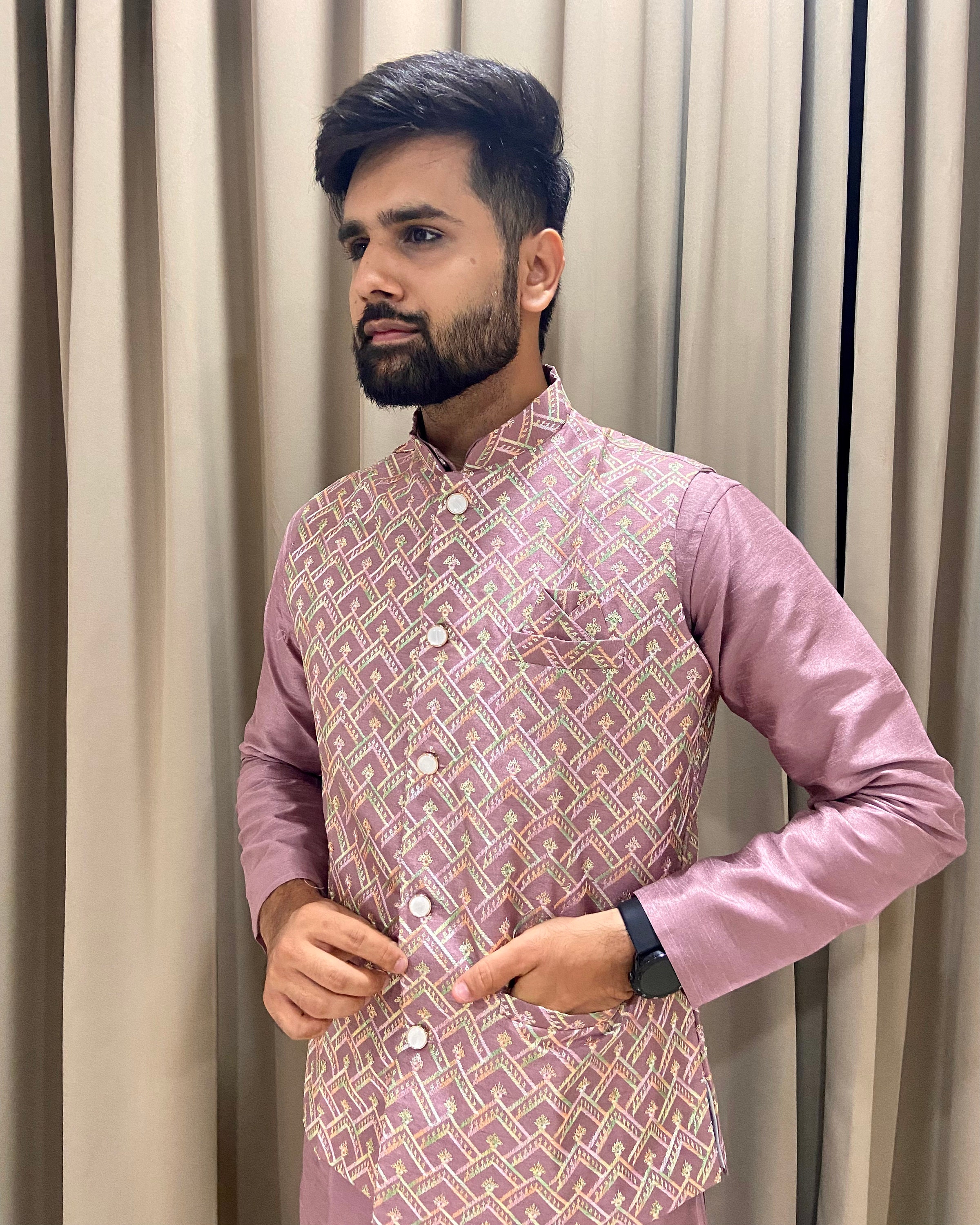 Elegant Jodhpuri Dusty Pink Nehru Modi Jacket With Kurta Pajama Set - Etsy