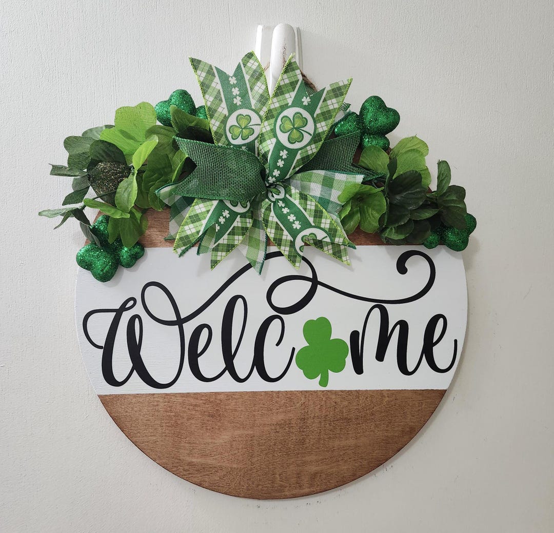 Welcome Shamrock Front Door Wreath, Saint Patrick's Day Door Hanger ...