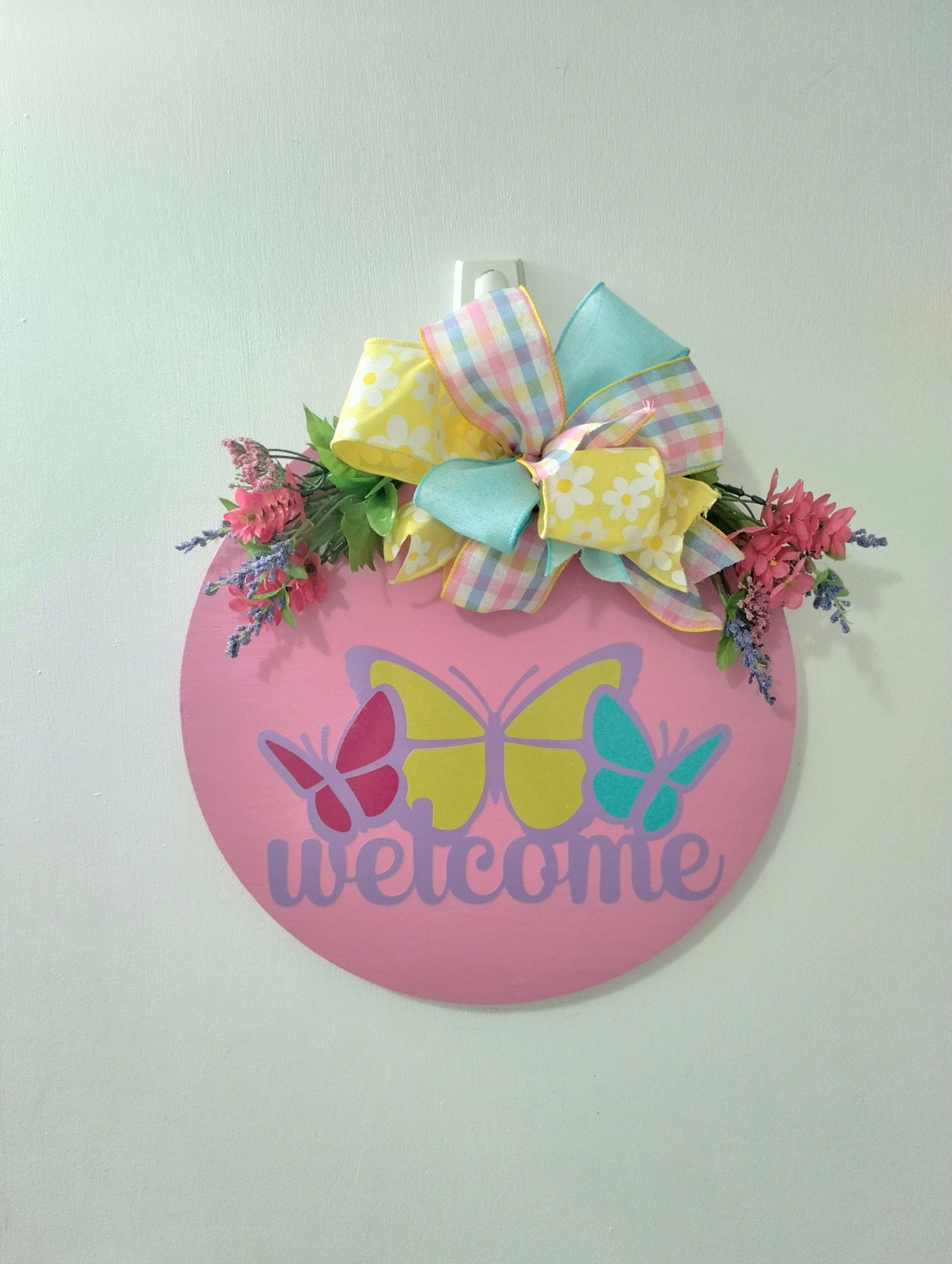 Welcome Butterfly Front Door Wreath Butterfly Door Sign - Etsy