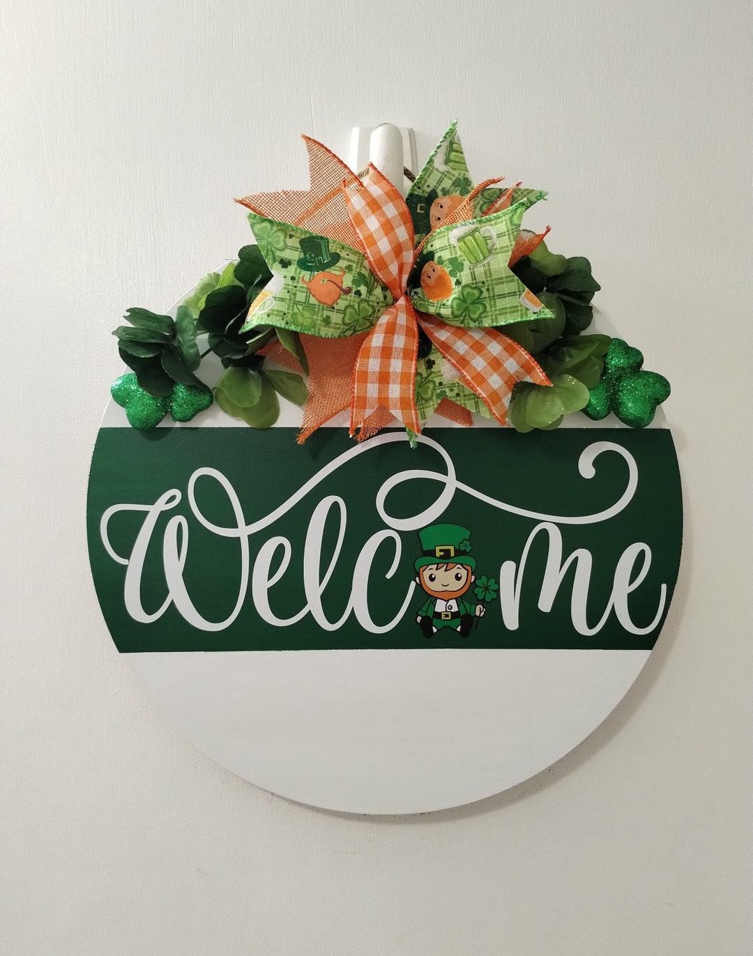 St.patrick's Day Door Hanger Shamrock Wreath Door Hanger Leprechaun ...