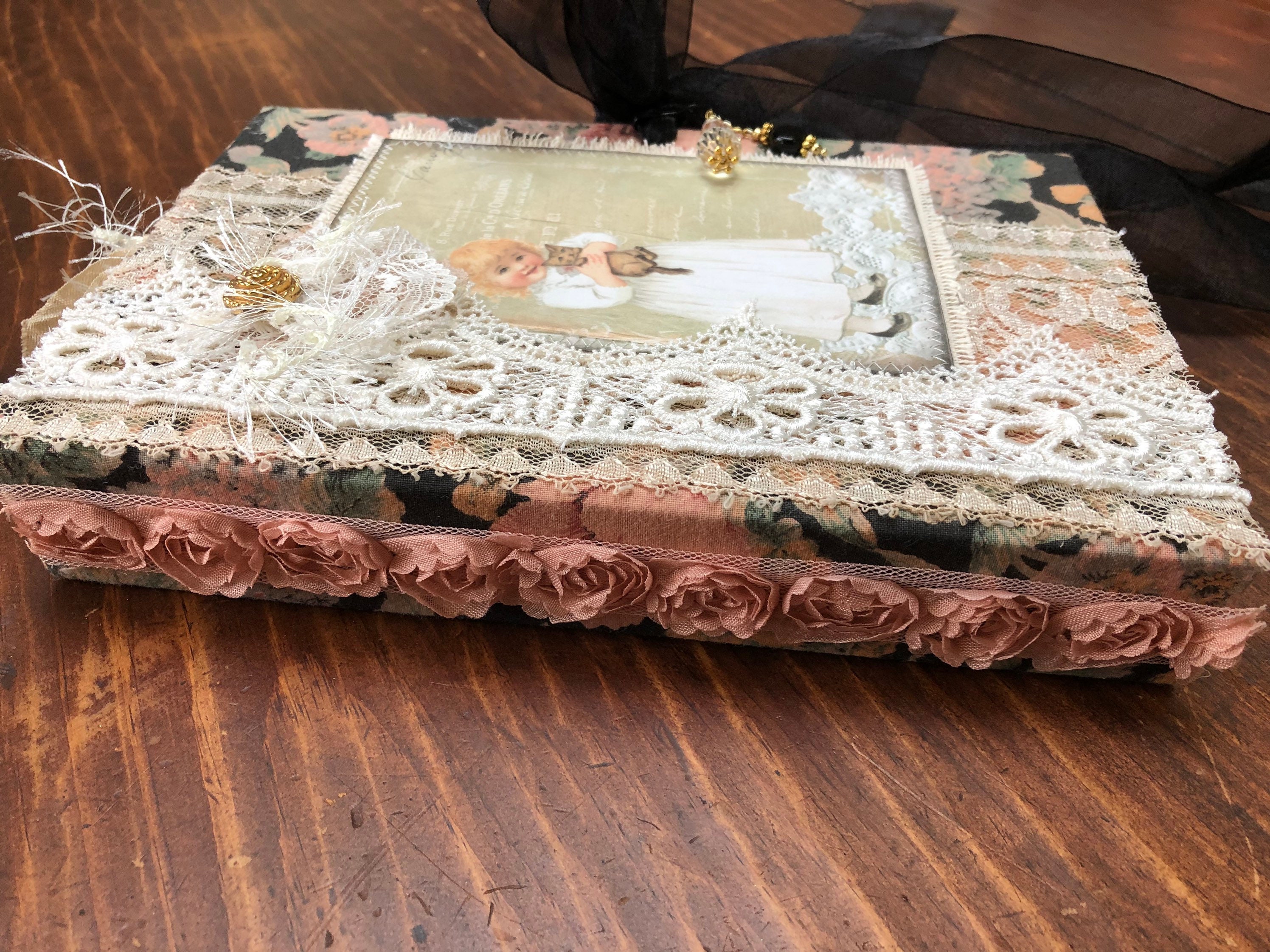Lace Shabby Chic Junk Journal Vintage Fabric Cover Journal | Etsy
