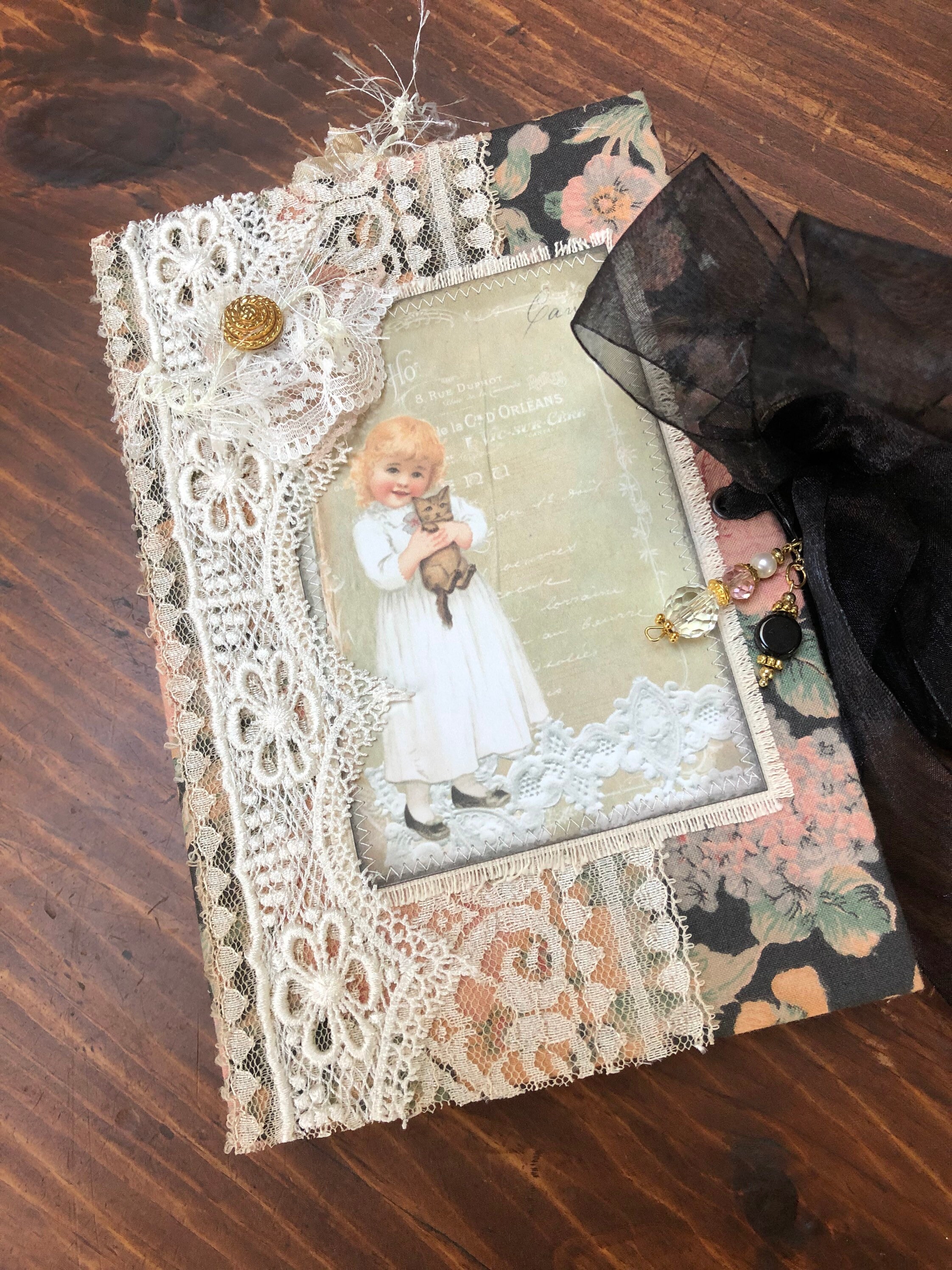 Lace Shabby Chic Junk Journal Vintage Fabric Cover Journal | Etsy