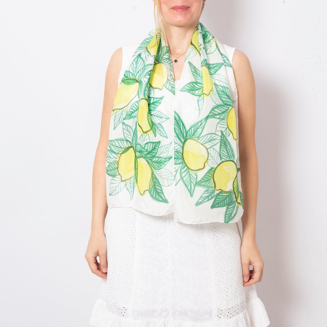 Lemon Print Hand Painted Silk Scarf Silk Head Scarf Positano Scarf ...