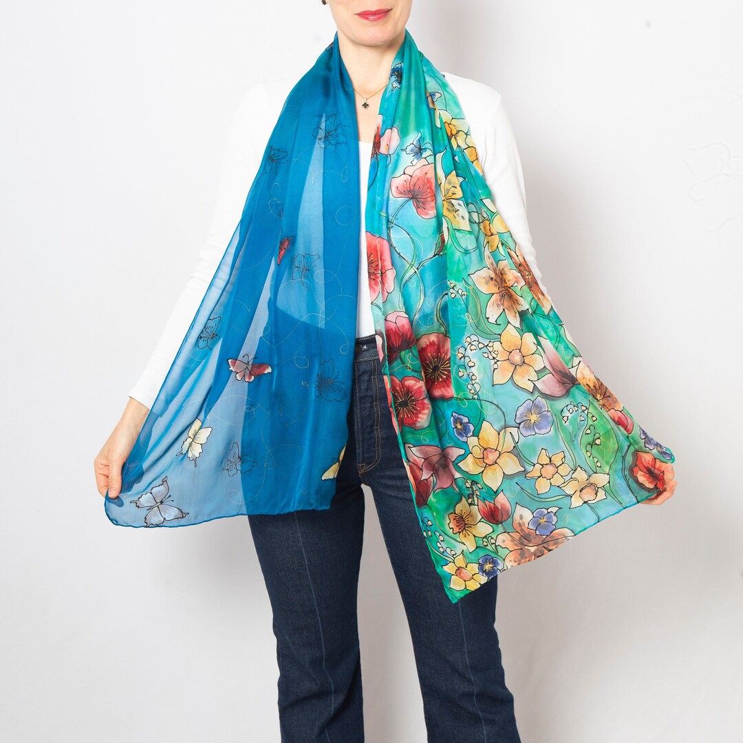 Poppy Hand Painted Silk Scarf Floral Scarf Poppy Daffodil - Etsy
