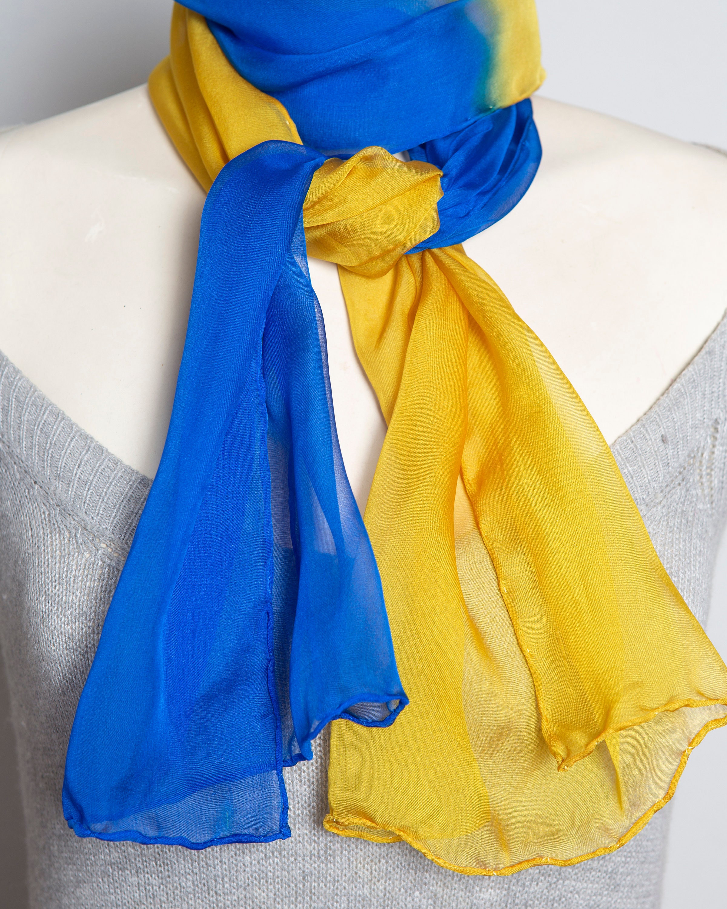 Blue Yellow Ukraine Flag Scarf Hand Painted Silk Scarf Ukraine Scarf ...