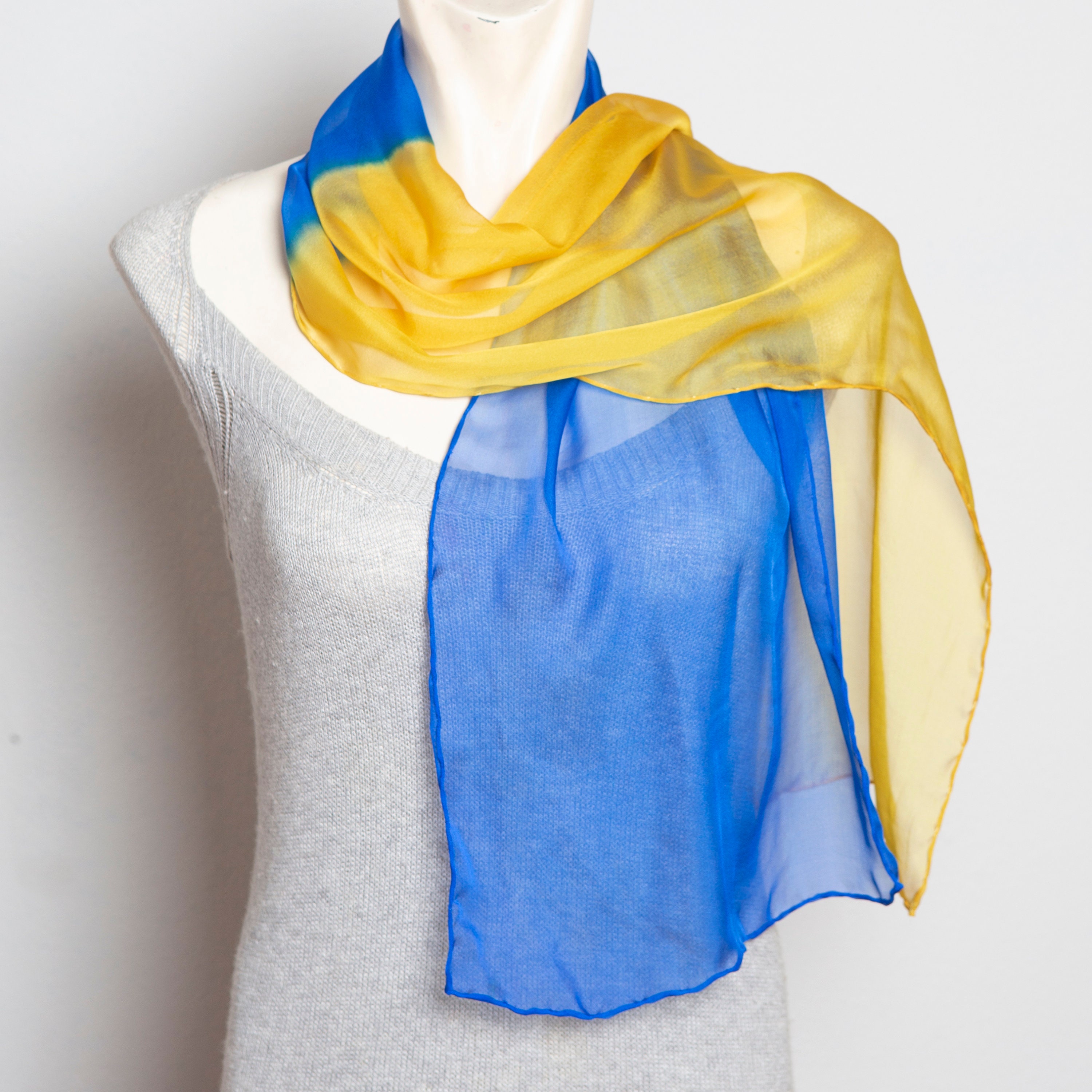 Blue Yellow Ukraine Flag Scarf Hand Painted Silk Scarf Ukraine Scarf ...