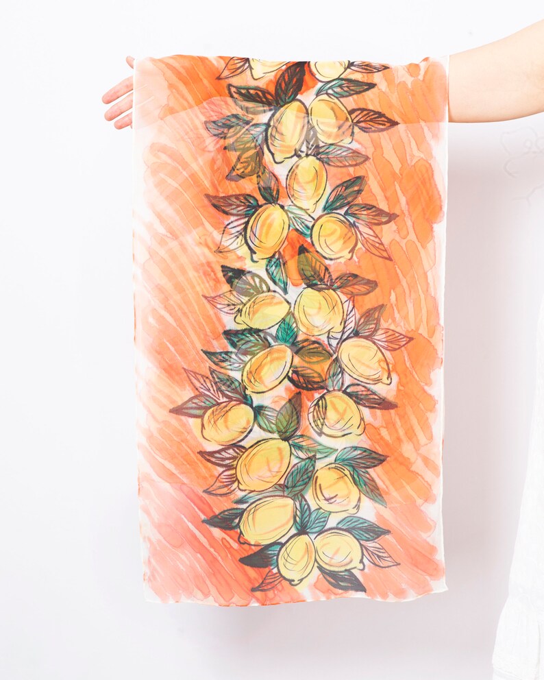 Hand Painted Lemon Print Silk Chiffon Scarf, Positano Style - Etsy UK