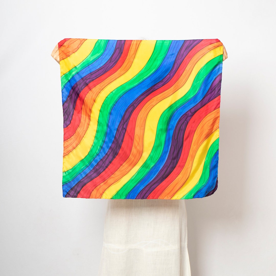 LGBTQ Rainbow Scarf Silk Scarf Hand Painted Silk Scarf Rainbow Silk ...