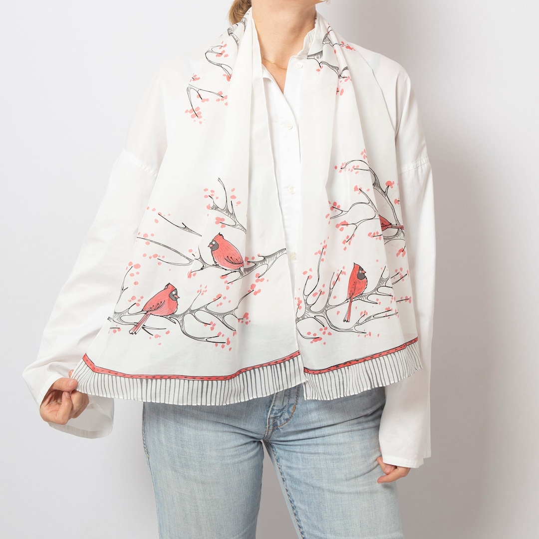 Cardinal Bird Scarf Hand Painted Silk Scarf Red Cardinal Scarf ...