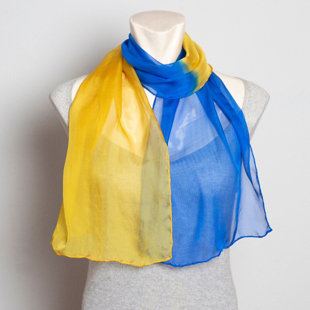 Blue Yellow Ukraine Flag Scarf Hand Painted Silk Scarf Ukraine Scarf ...