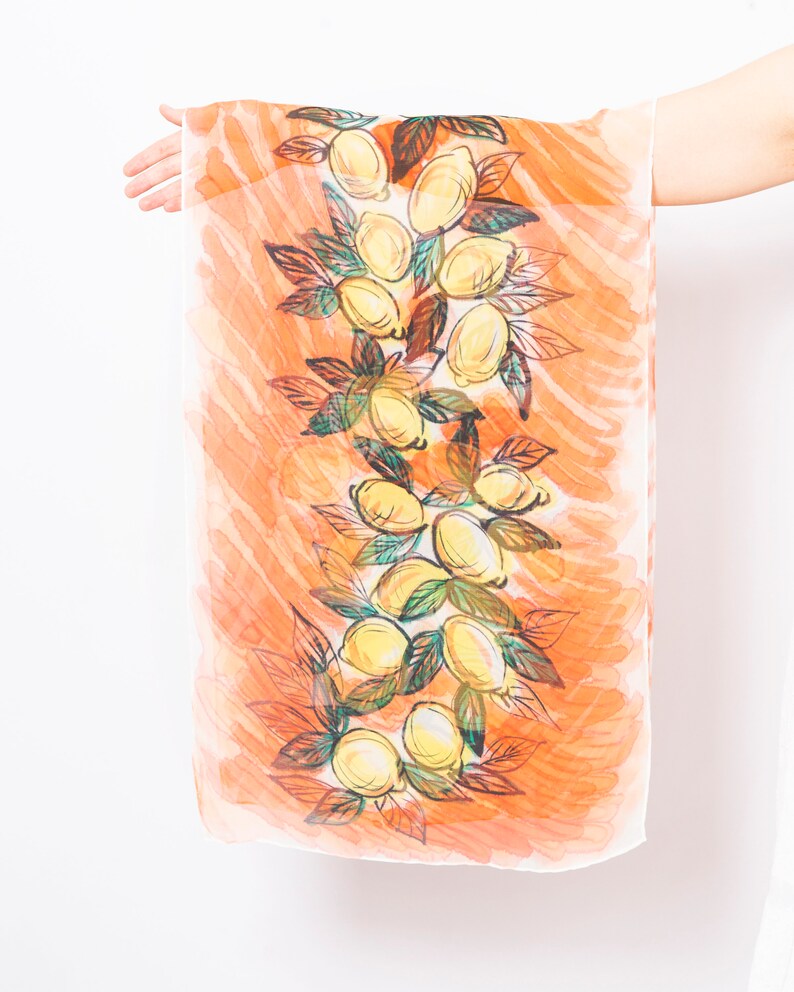 Hand Painted Lemon Print Silk Chiffon Scarf, Positano Style - Etsy UK
