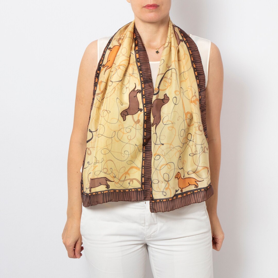 Hand Painted Silk Scarf Beige Silk Scarf Dachshund Dog Lover Scarf ...