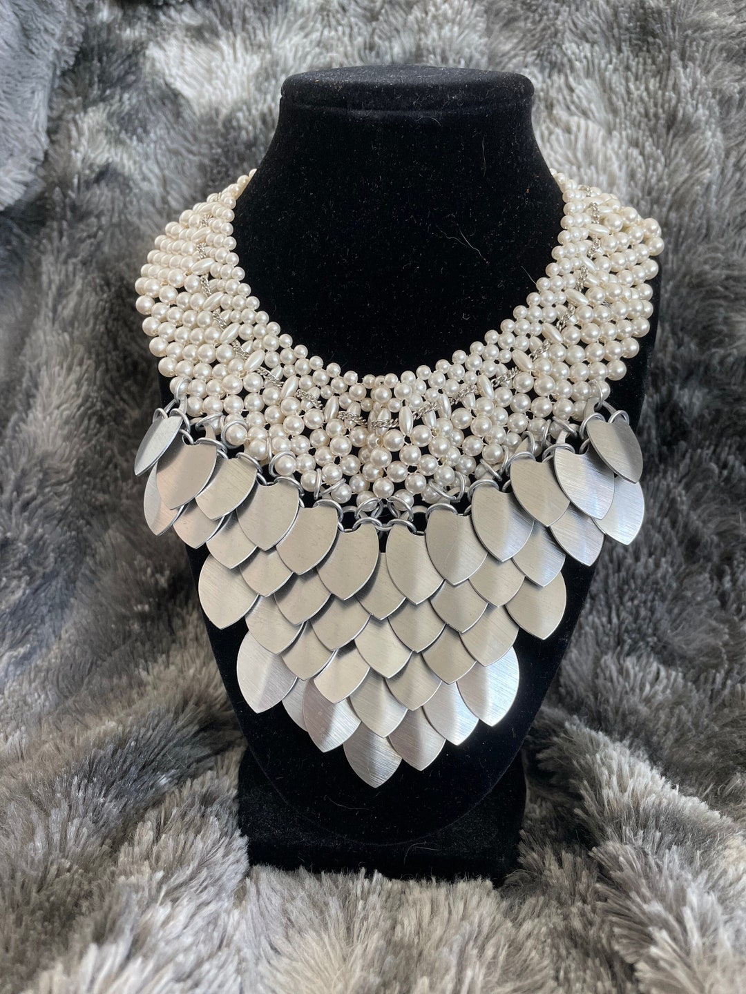 Fallon - Scale Mail and Faux Pearl Statement Necklace - Etsy