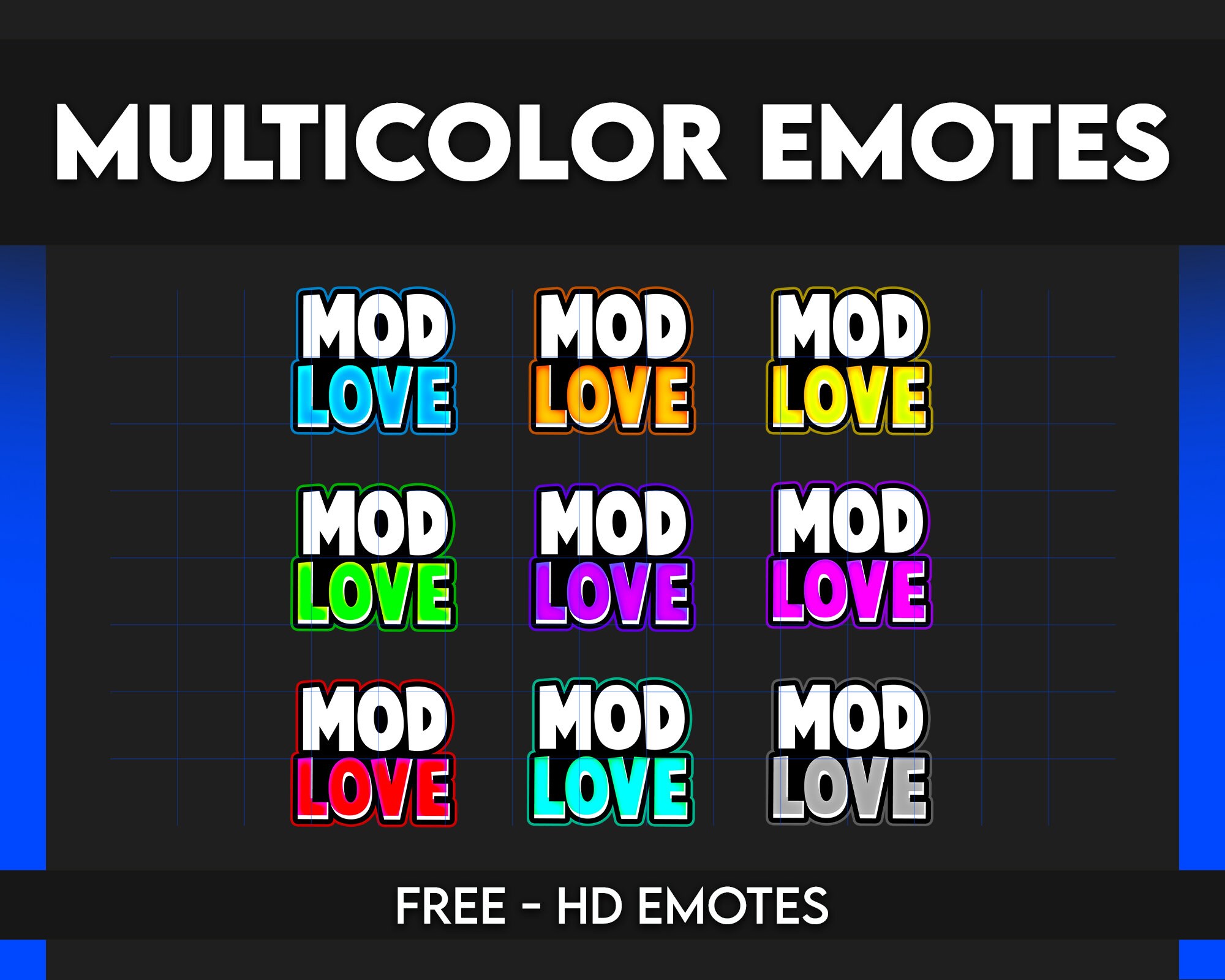 MOD LOVE TEXT Multicolor Emotes Designed for Twitch, Discord, Sub ...