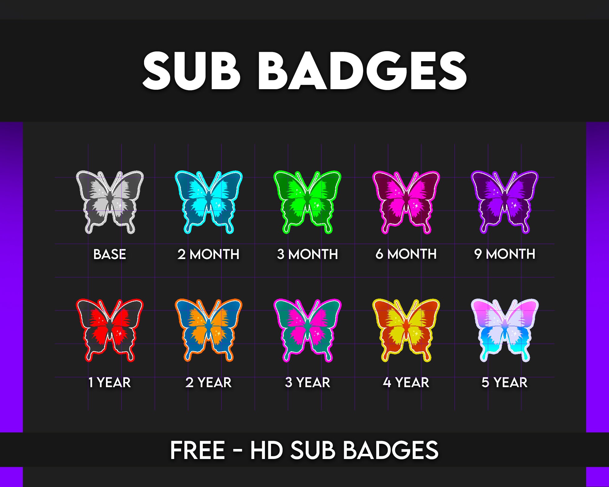 CUTE BUTTERFLIES Sub Badges Designed for Twitch, Discord, Sub ...