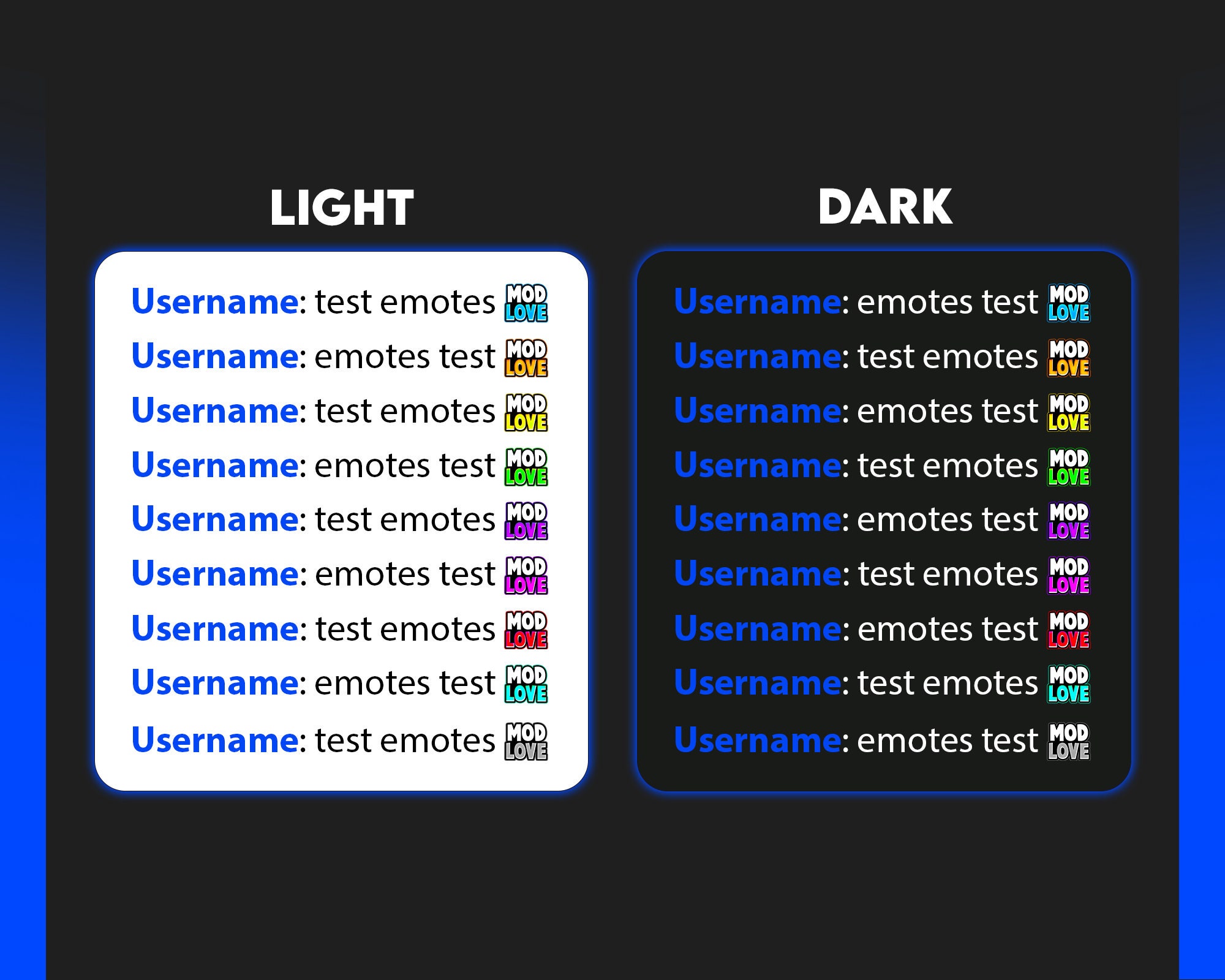 MOD LOVE TEXT Multicolor Emotes Designed for Twitch - Etsy