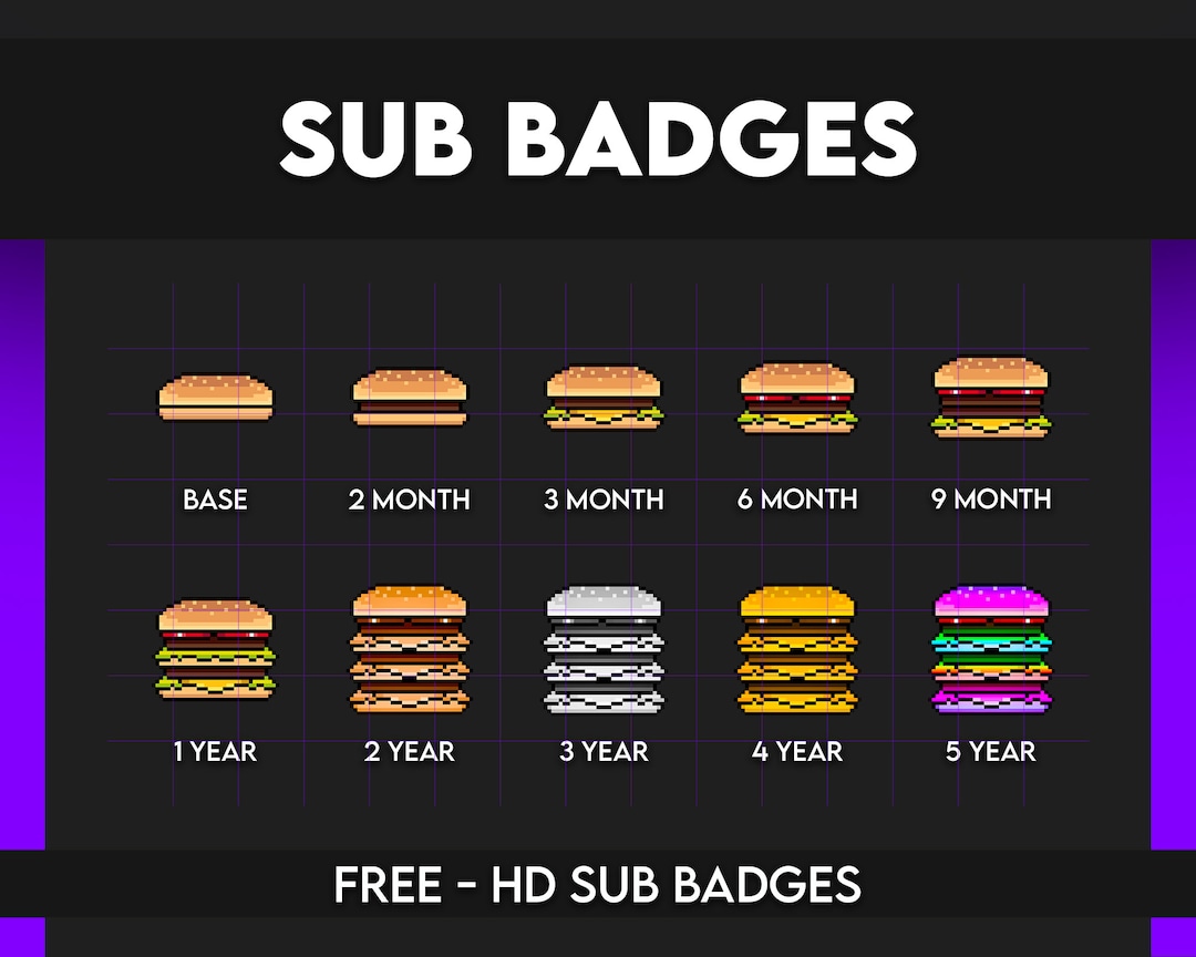 PIXEL BURGER Sub Badges Designed for Twitch Discord Sub - Etsy Canada