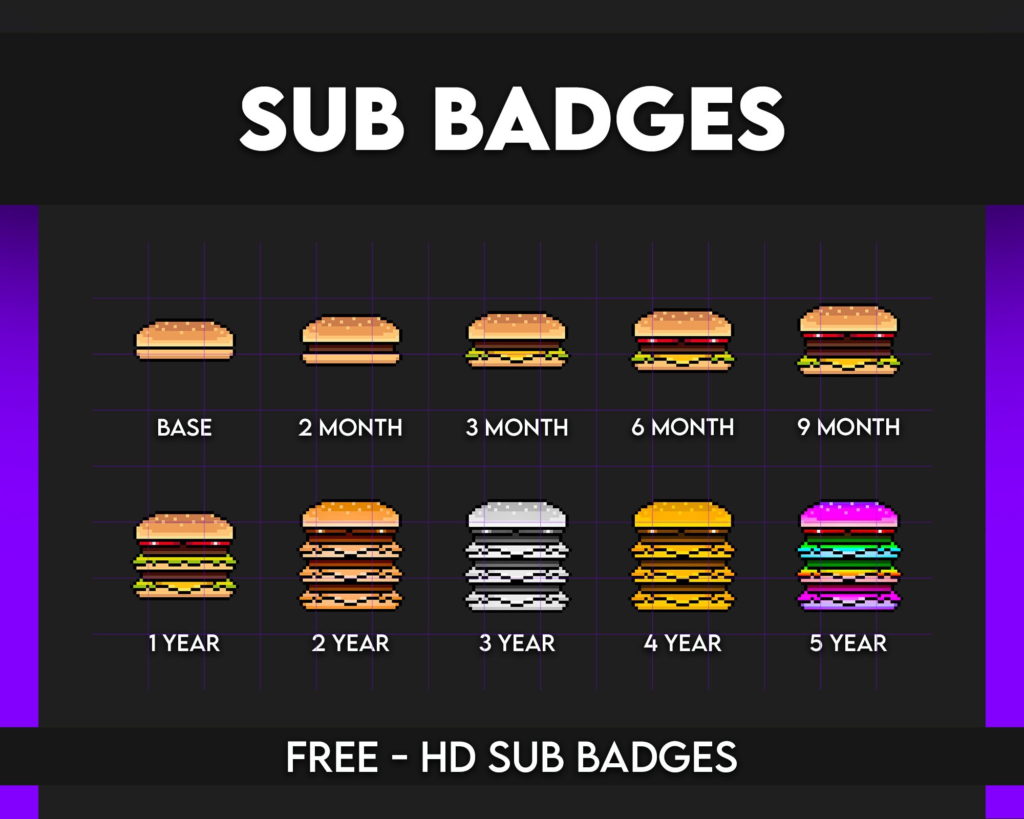 PIXEL BURGER Sub Badges Designed for Twitch, Discord, Sub, Streamers ...