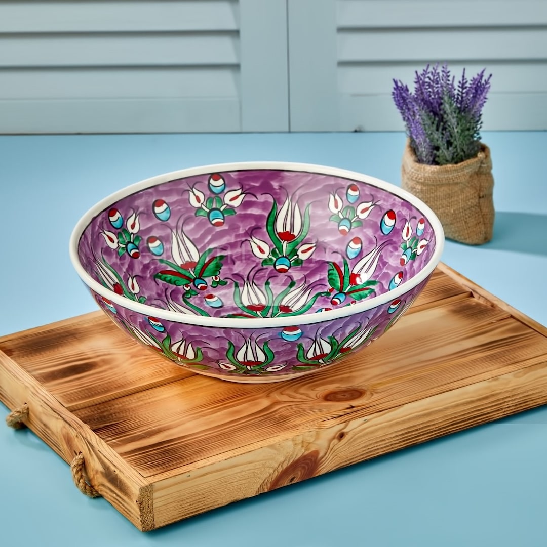 Hand Painted Large Ceramic Fruit Bowl, Handmade Salad Bowl, Colorful ...