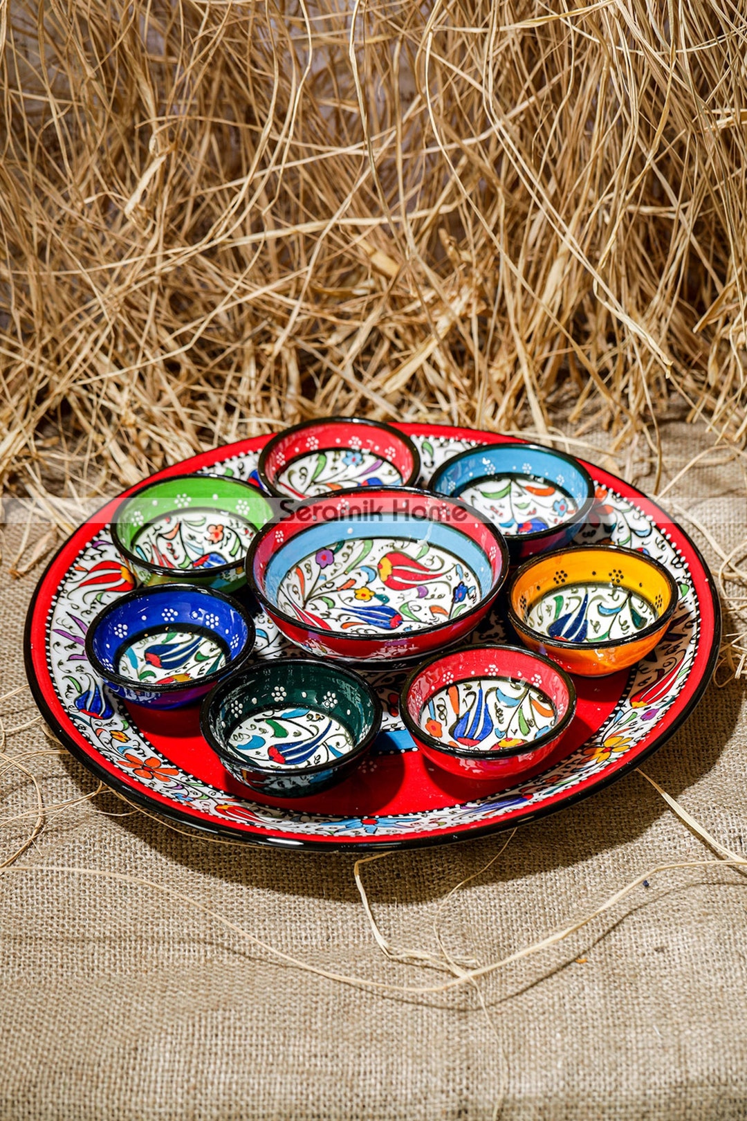 Hand Painted Ceramic Serving Tray Set, Bowls and Platter, Breakfast Set ...