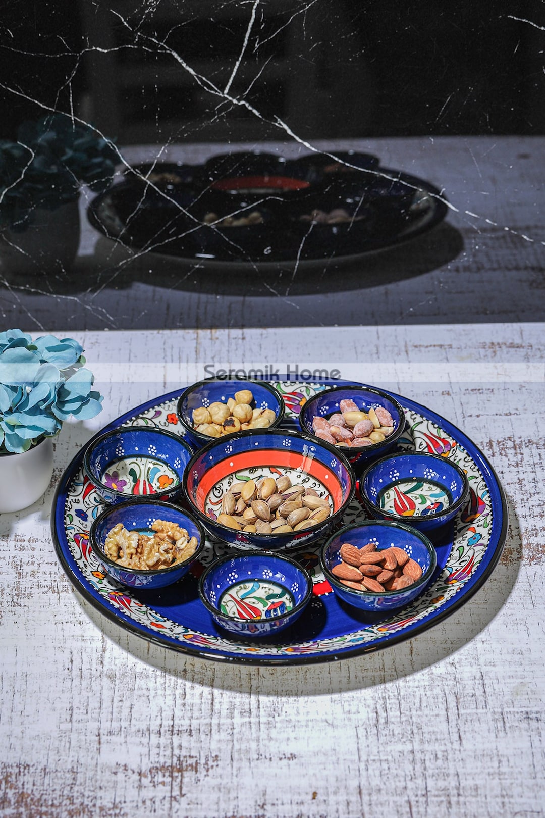 Turkish Handmade Ceramic Serving Set, Breakfast Tray and Bowls, Set for ...
