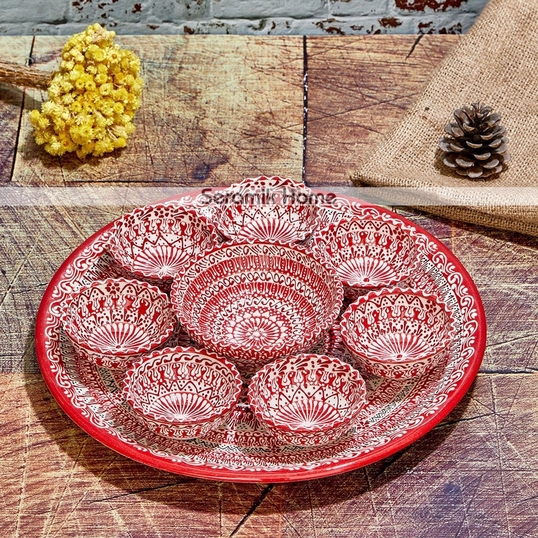 Handmade Ceramic Tapas Serving Set, Turkish Ceramic Breakfast Set ...