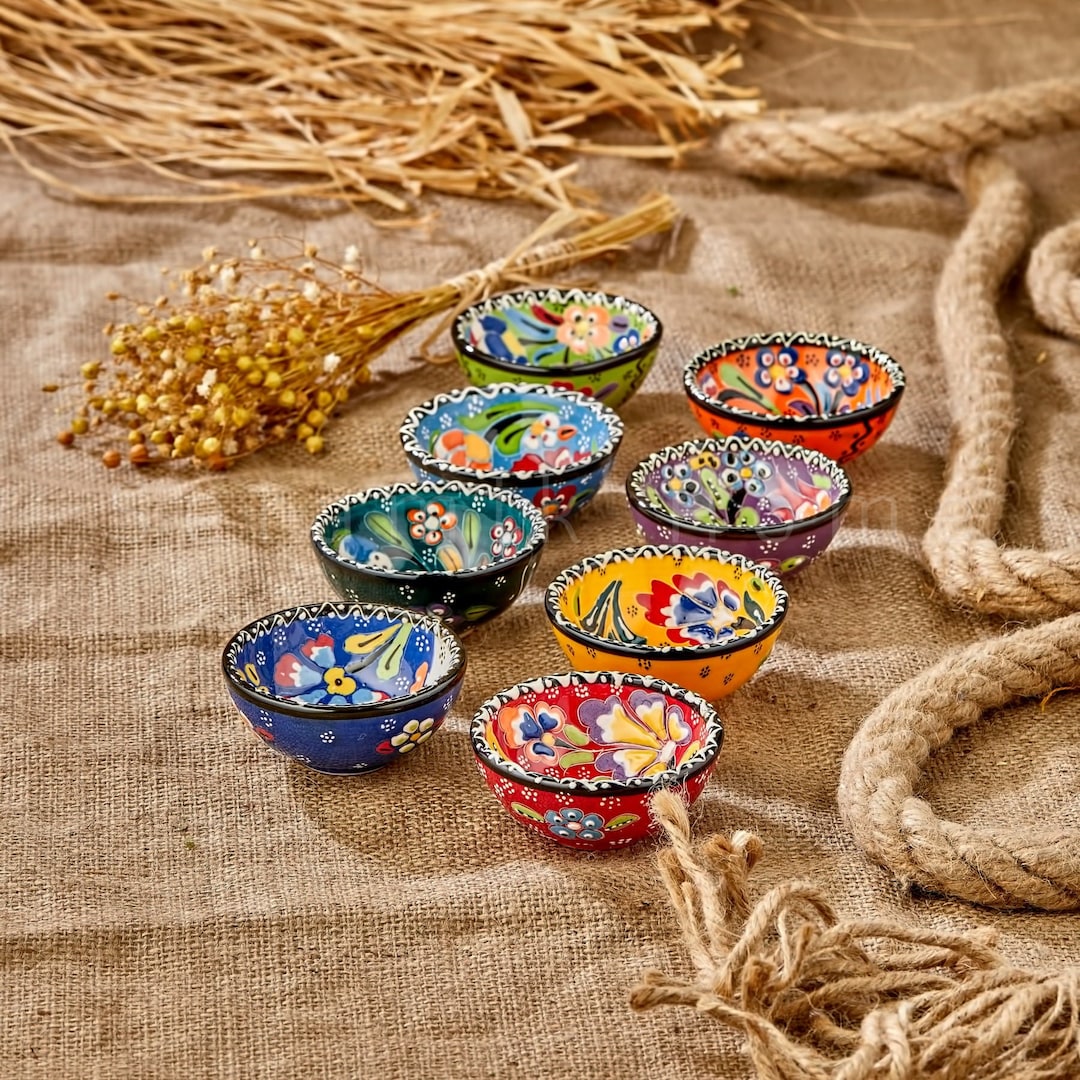 8x Handmade Ceramic Bowl Set, Pottery Snack Bowls, Hand Painted ...