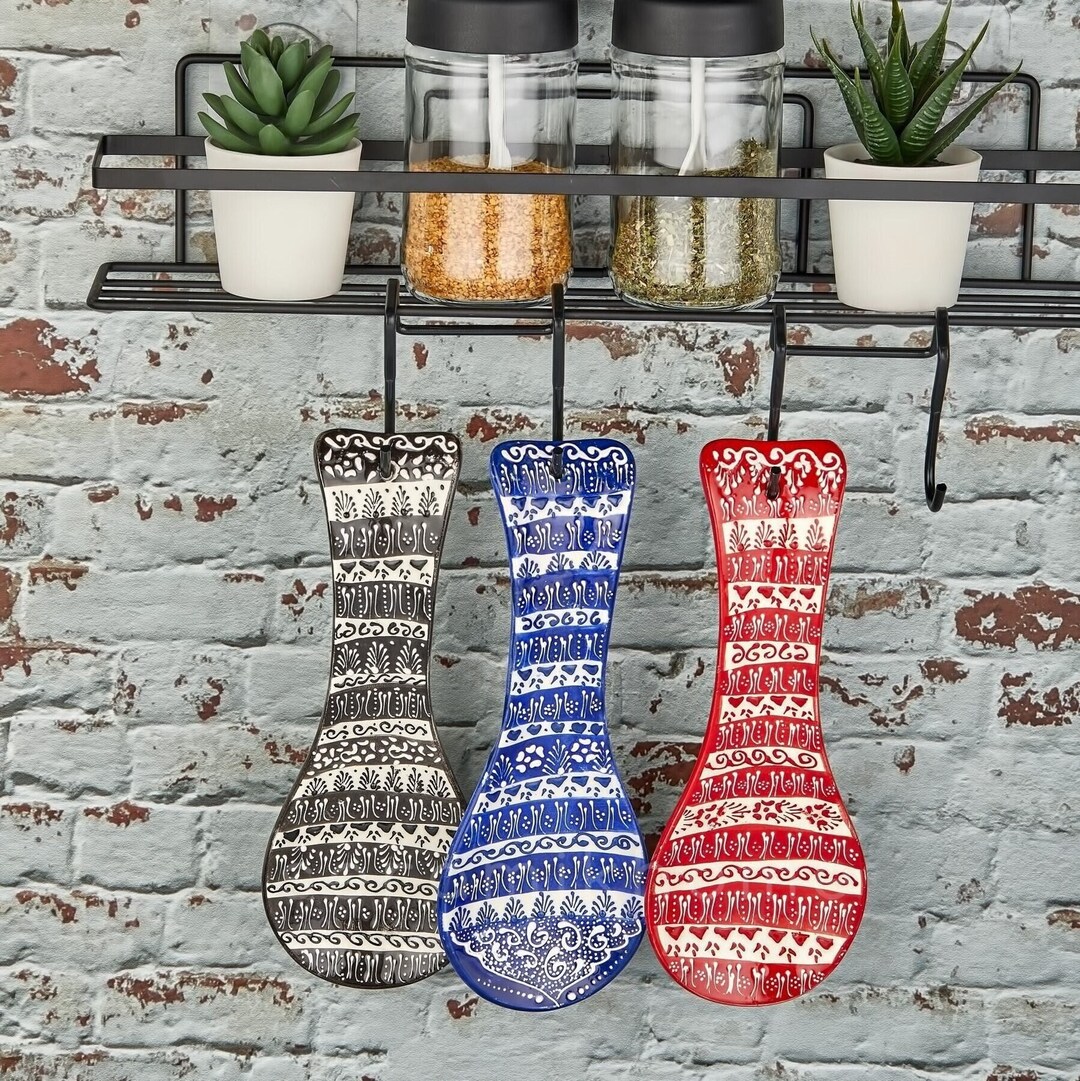 Handpainted Ceramic Spoon Rest Set for Kitchen, Turkish Ceramic Tile ...