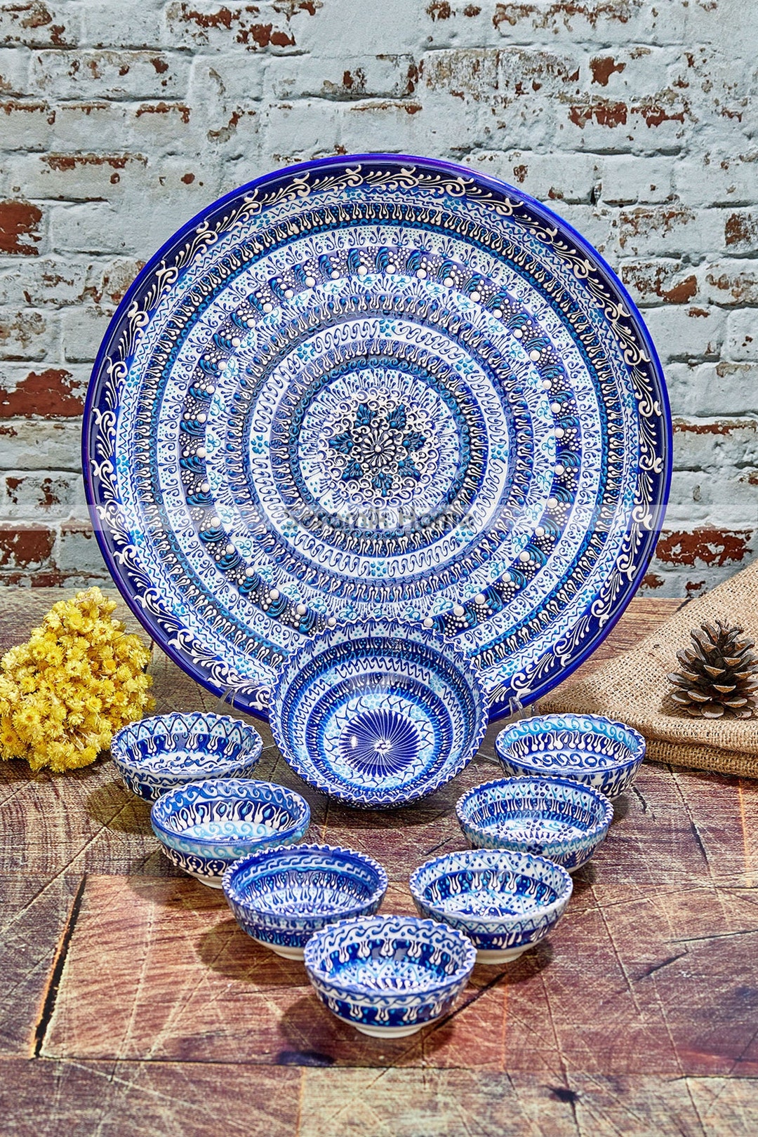 Ceramic Serving Tray & Bowls, Handmade Turkish Breakfast Set ...