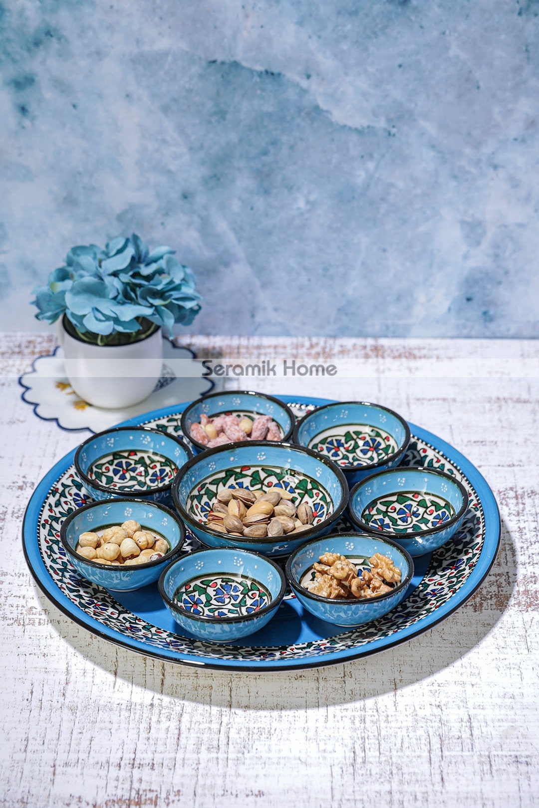Hand Painted Ceramic Serving Tray Set, Bowls and Platter, Breakfast Set ...