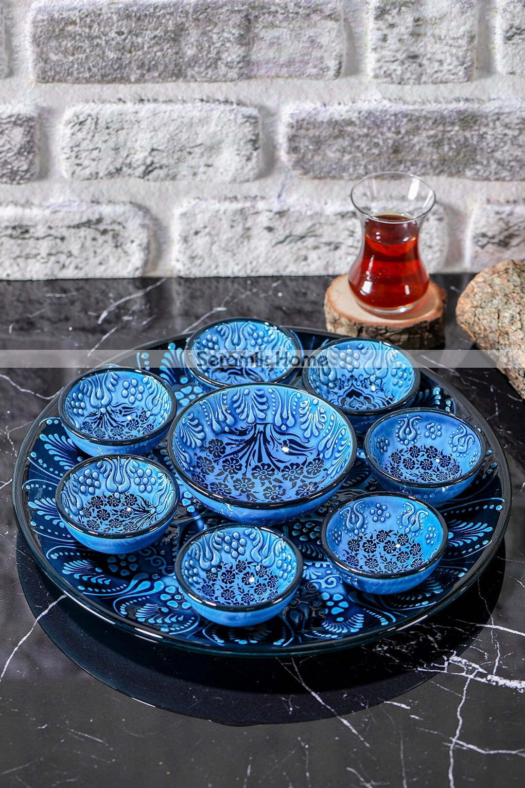 Handmade Ceramic Serving Set, Bowls and Tray Set, Turkish Hand Painted ...