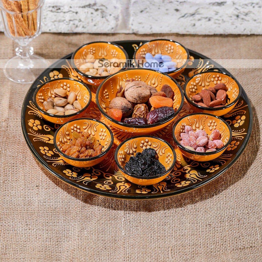 Hand Painted Ceramic Serving Tray Set, Bowls and Platter, Breakfast Set ...