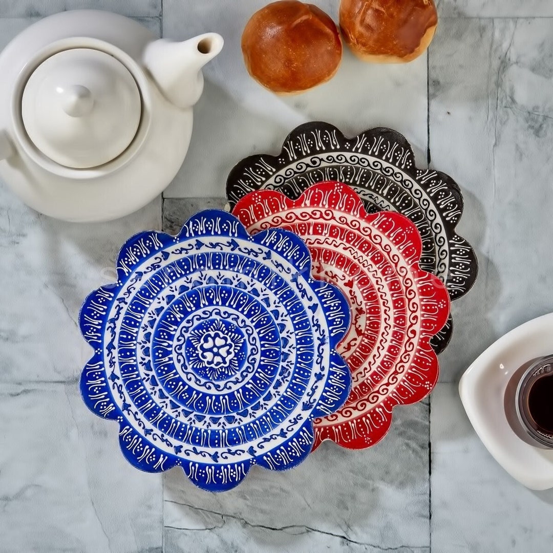 Handmade Ceramic Tile Trivet for Kitchen, Hand Painted Ceramic Pot Mat ...