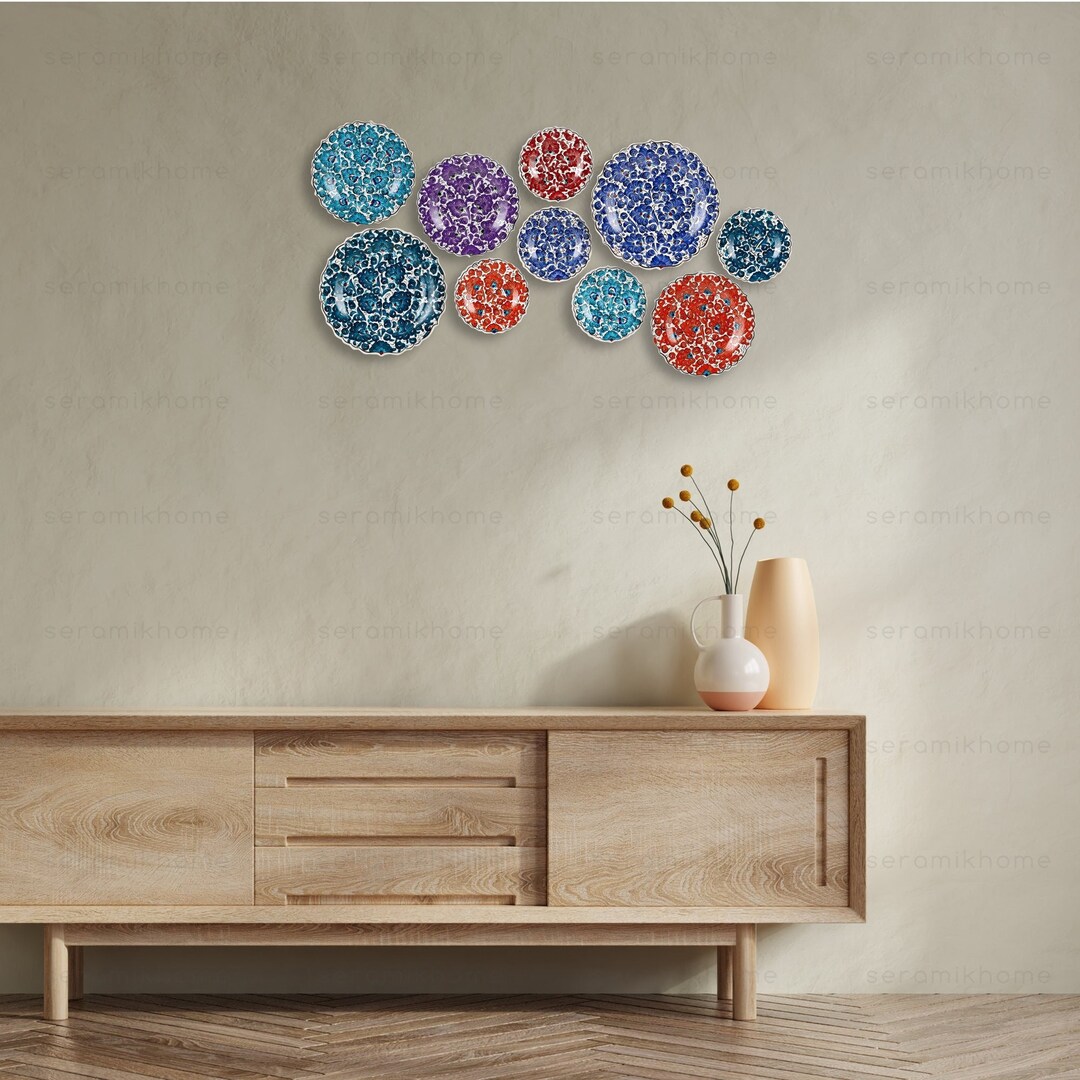 Colorful Wall Plate Set, Hand Painted Ceramic Wall Art, Multisize ...