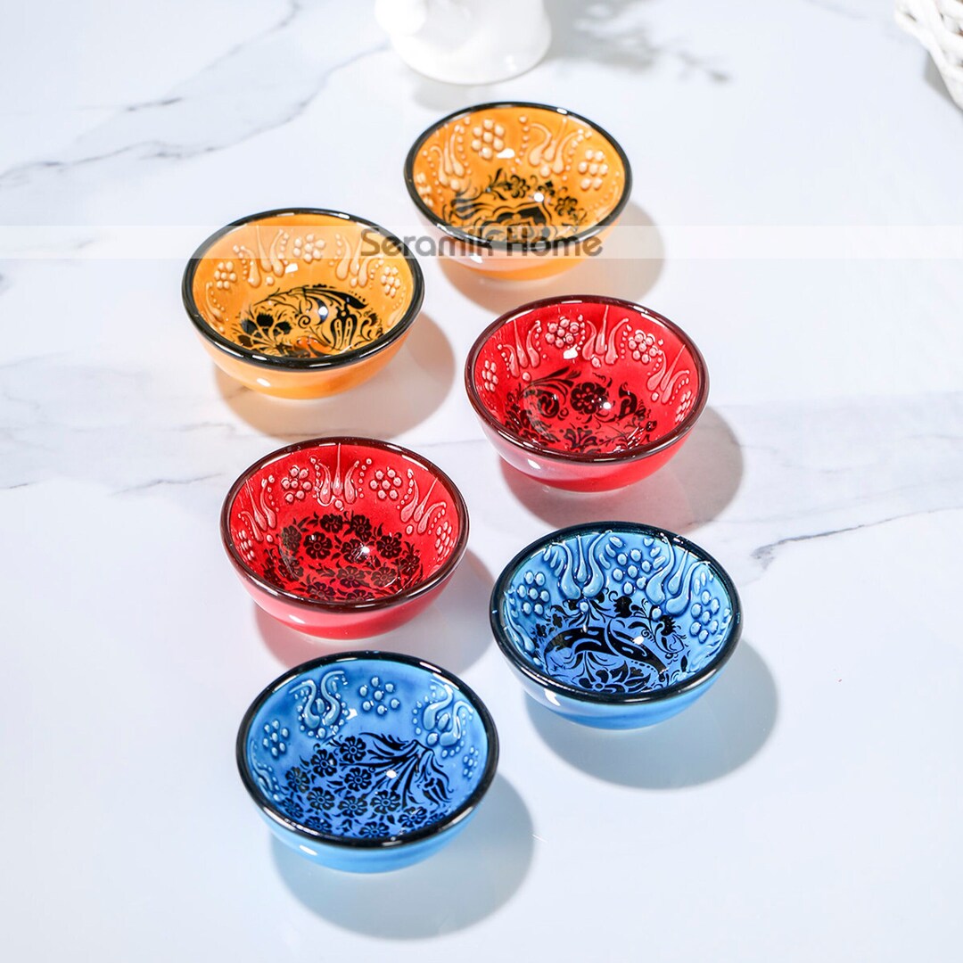 6x Turkish Ceramic Bowls Set, Multi-color Ceramic Bowl Set of Six, Meze ...