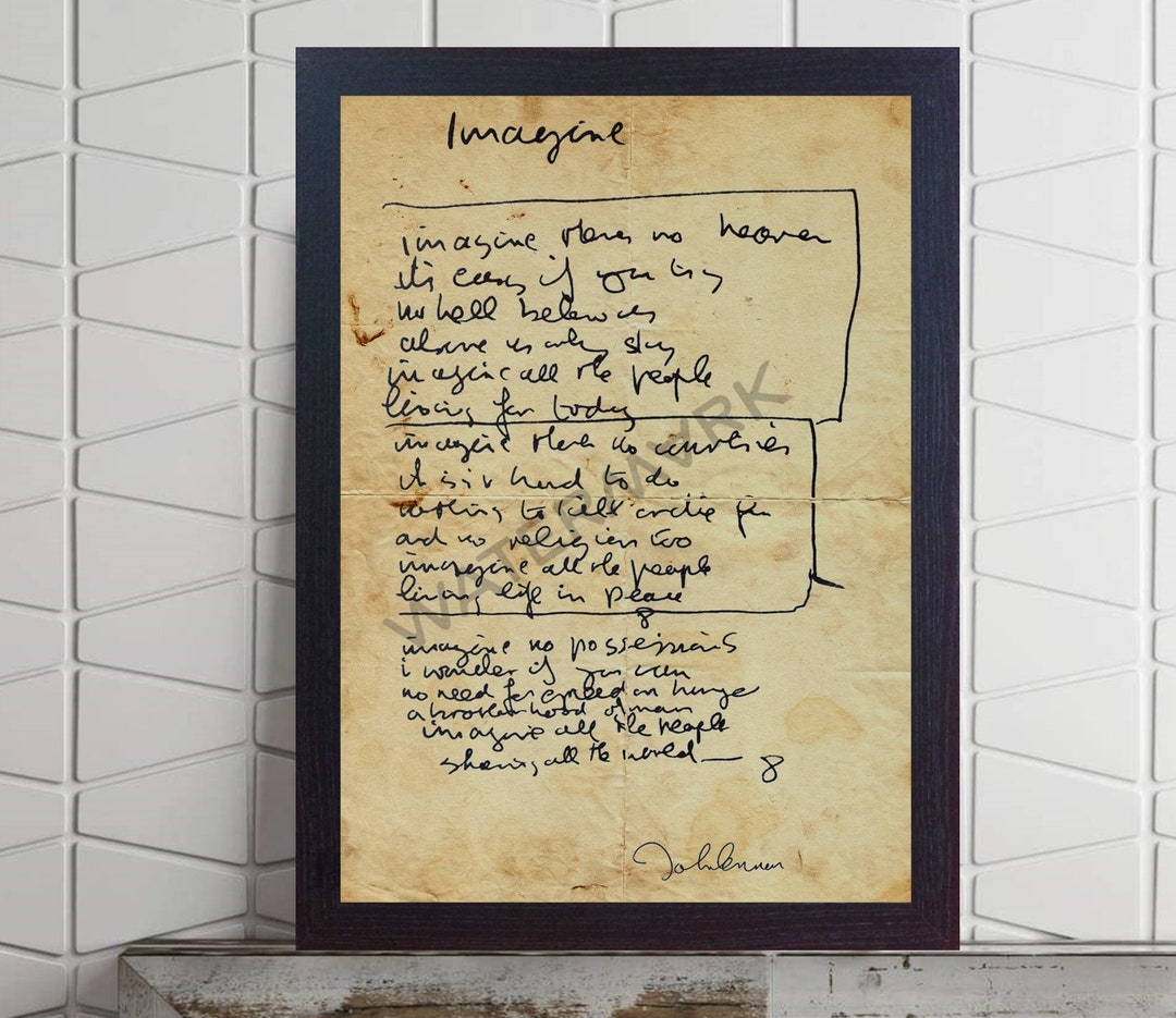 Imagine John Lennon Handwritten Lyrics the Beatles Print Poem - Etsy UK