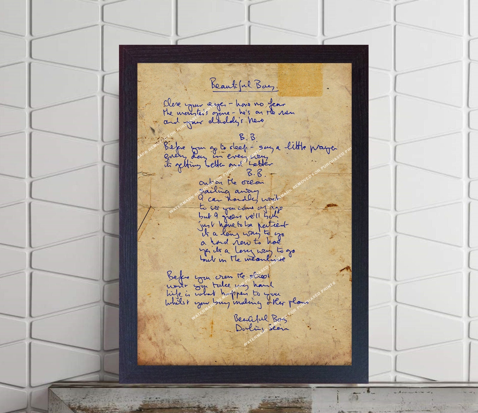 The Beatles Beautiful Boy Darling Boy John Lennon Handwritten Lyrics ...
