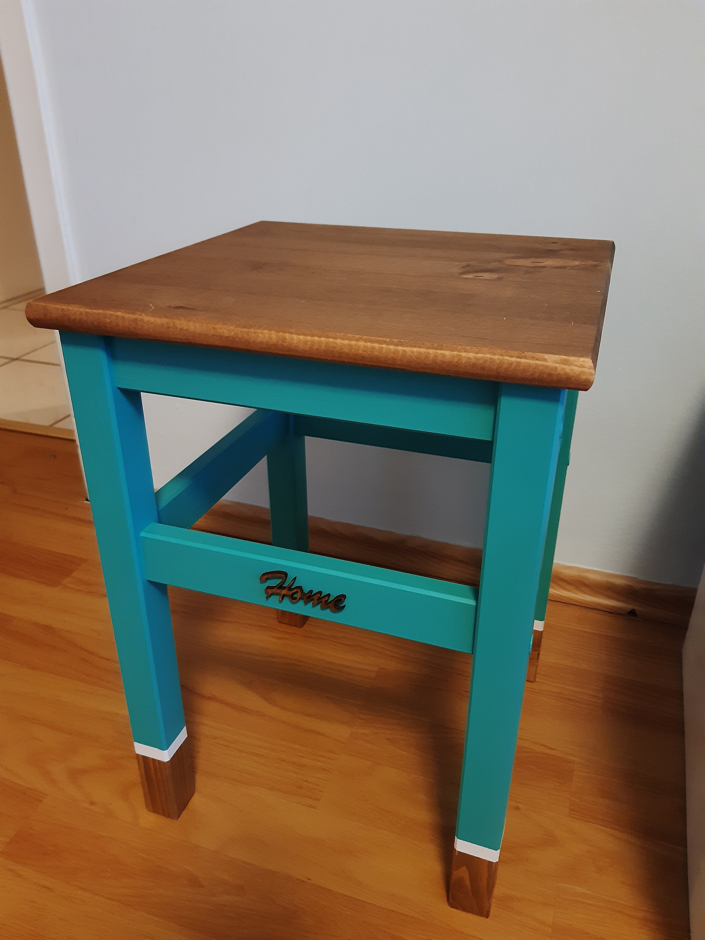 Painted Wooden Stool, Square Stool, Coffee Table, Vintage Table, Flower ...