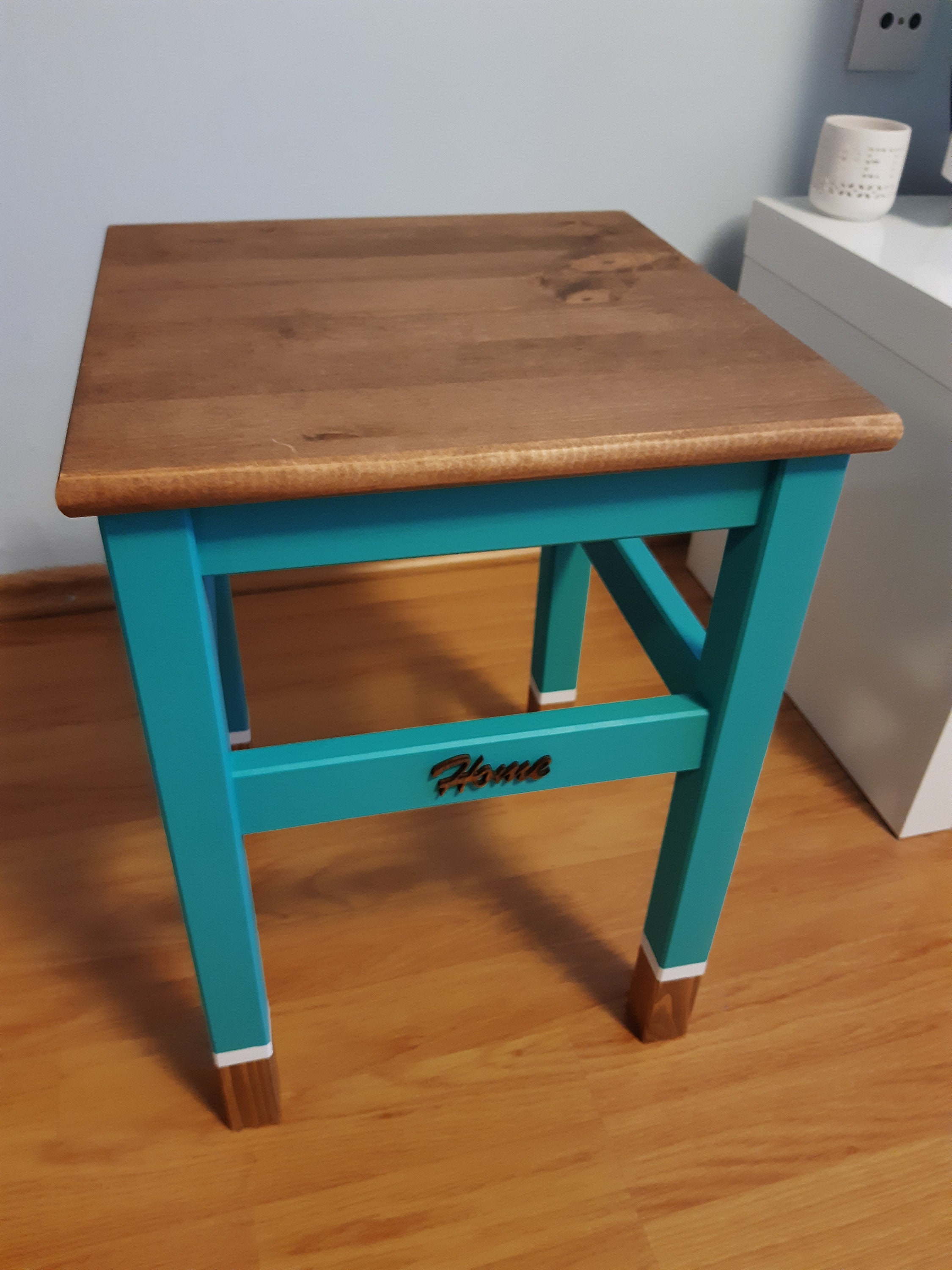 Painted Wooden Stool, Square Stool, Coffee Table, Vintage Table, Flower ...