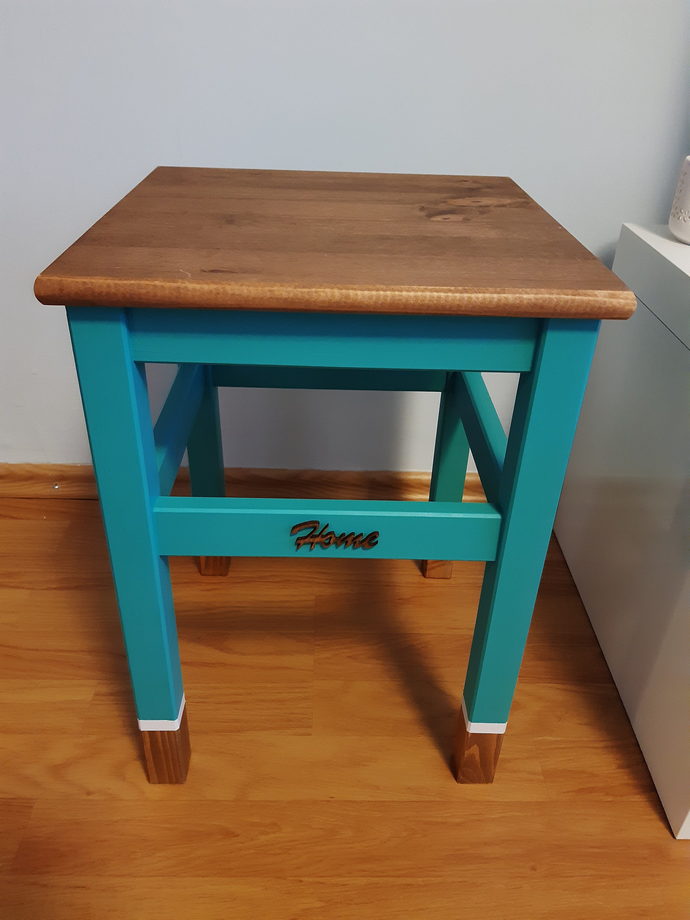 Painted Wooden Stool, Square Stool, Coffee Table, Vintage Table, Flower ...